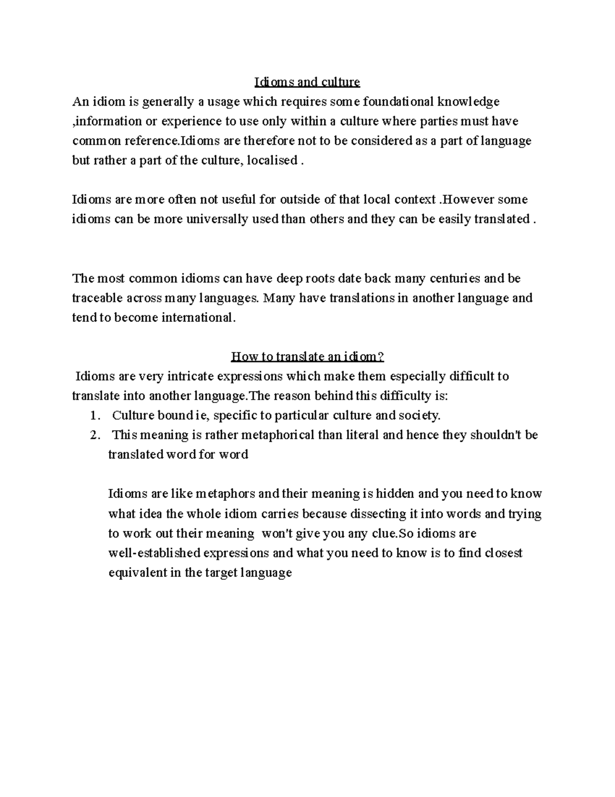 Idioms And Culture Easy Idioms And Culture An Idiom Is Generally A