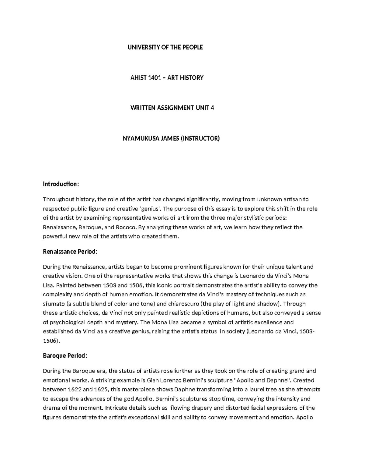 AHIST 1401 unit 4 written Assignment - UNIVERSITY OF THE PEOPLE AHIST ...