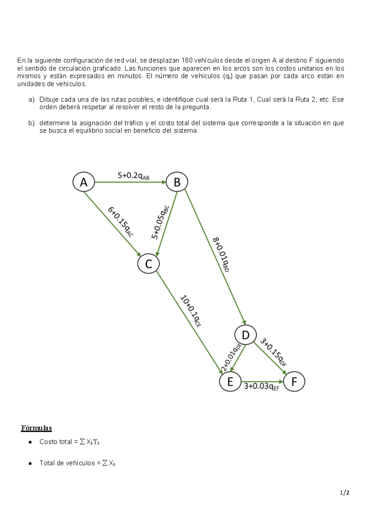 Wardrop - 1/ En la siguiente configuración de red vial, se desplazan ...