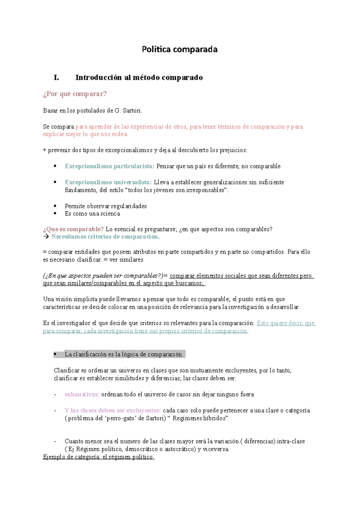 Politica comparada cours - Politica comparada I. Introducción al método ...