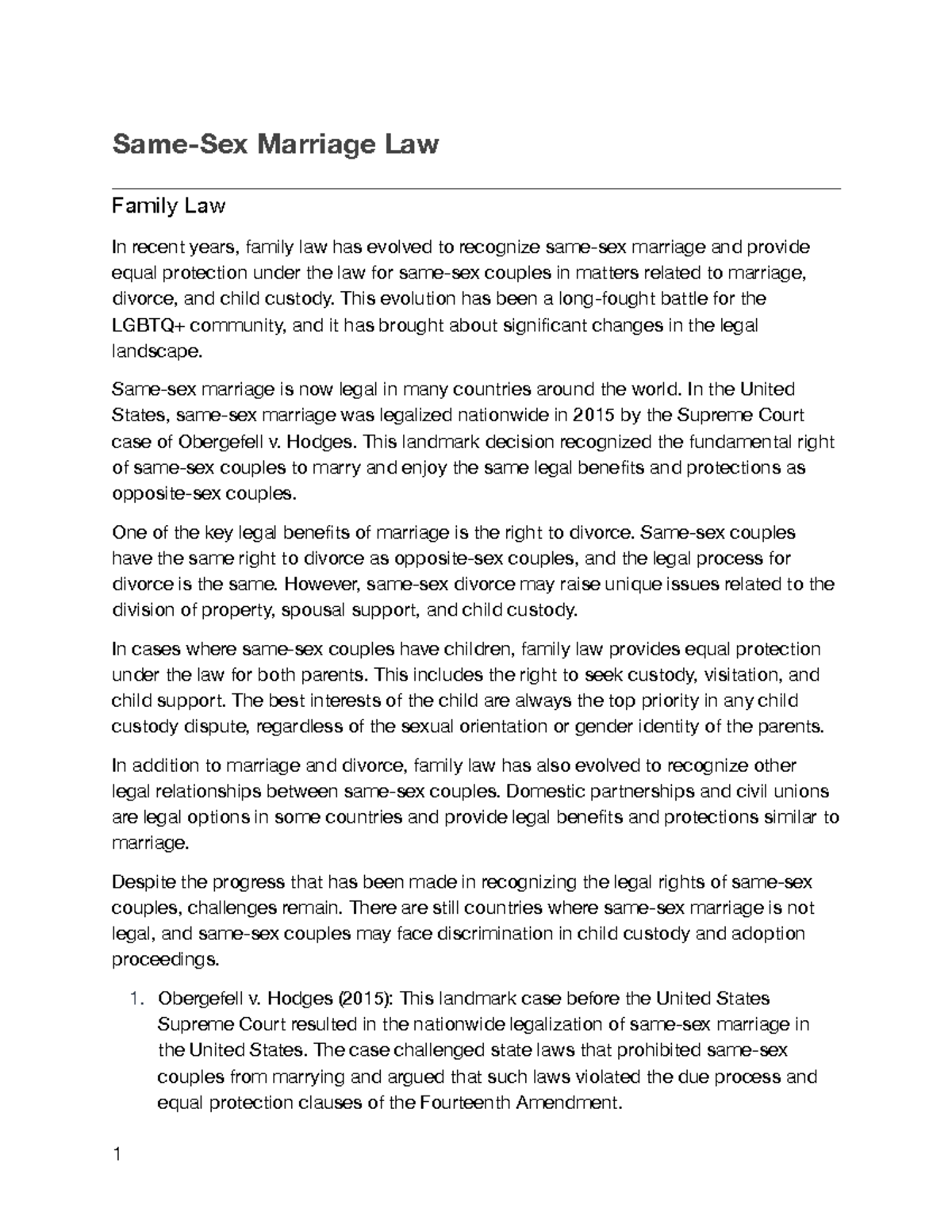 Same-Sex Marriage Law Summary - Same-Sex Marriage Law Family Law In ...