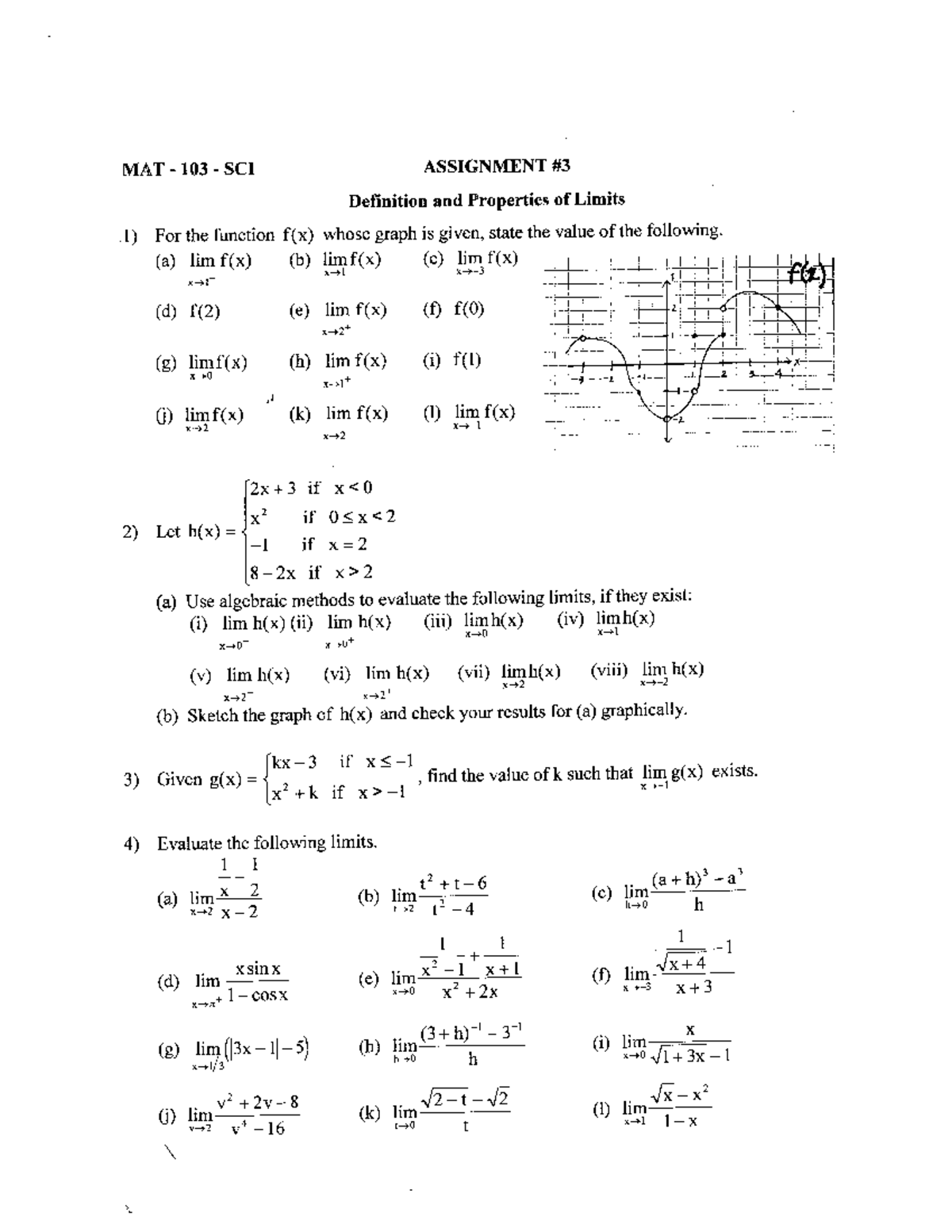 Assignment 3. Definition and Properties of Limits - 300.A0 - Studocu