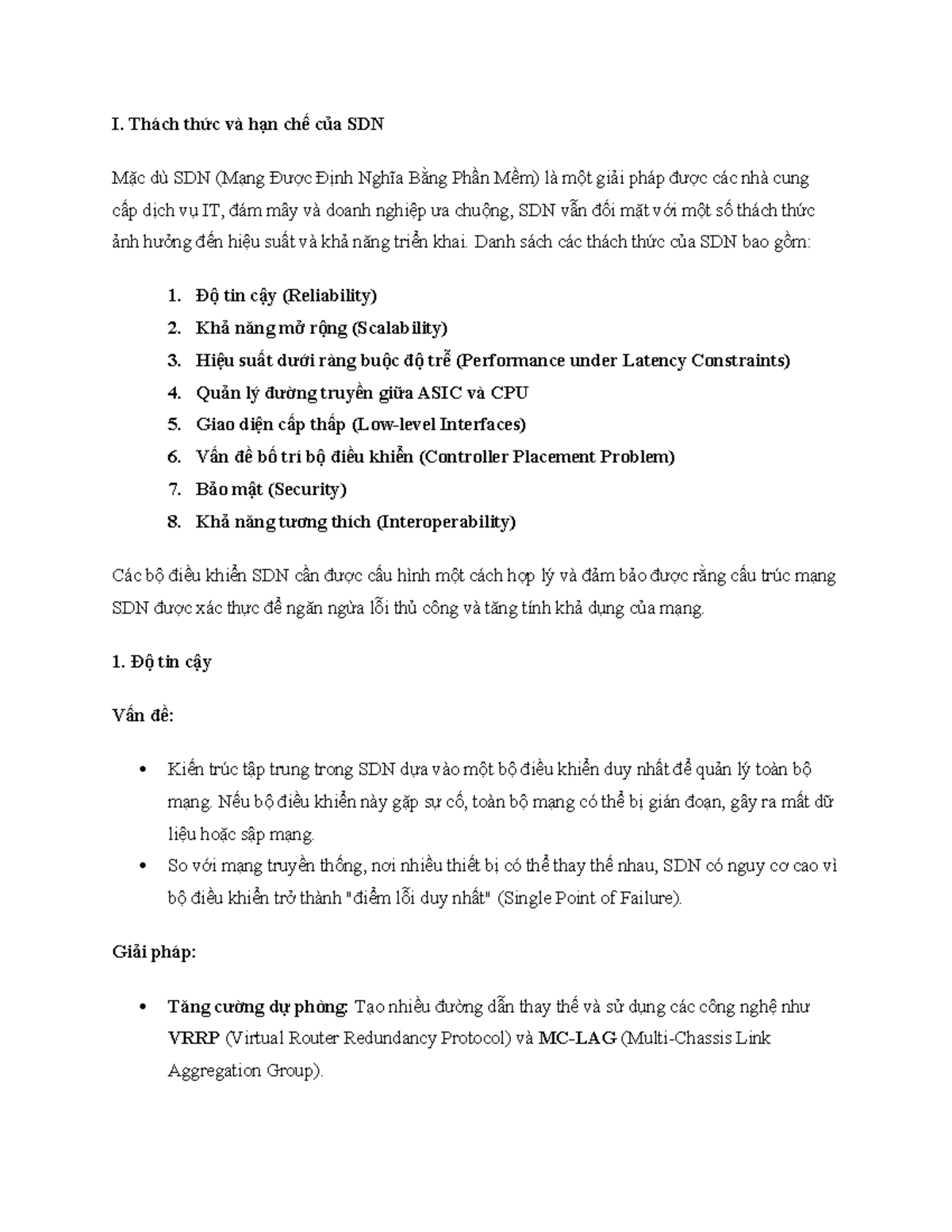 Thach Thuc Va Han Che - overflow - I. Thách thức và hạn chế của SDN Mặc ...
