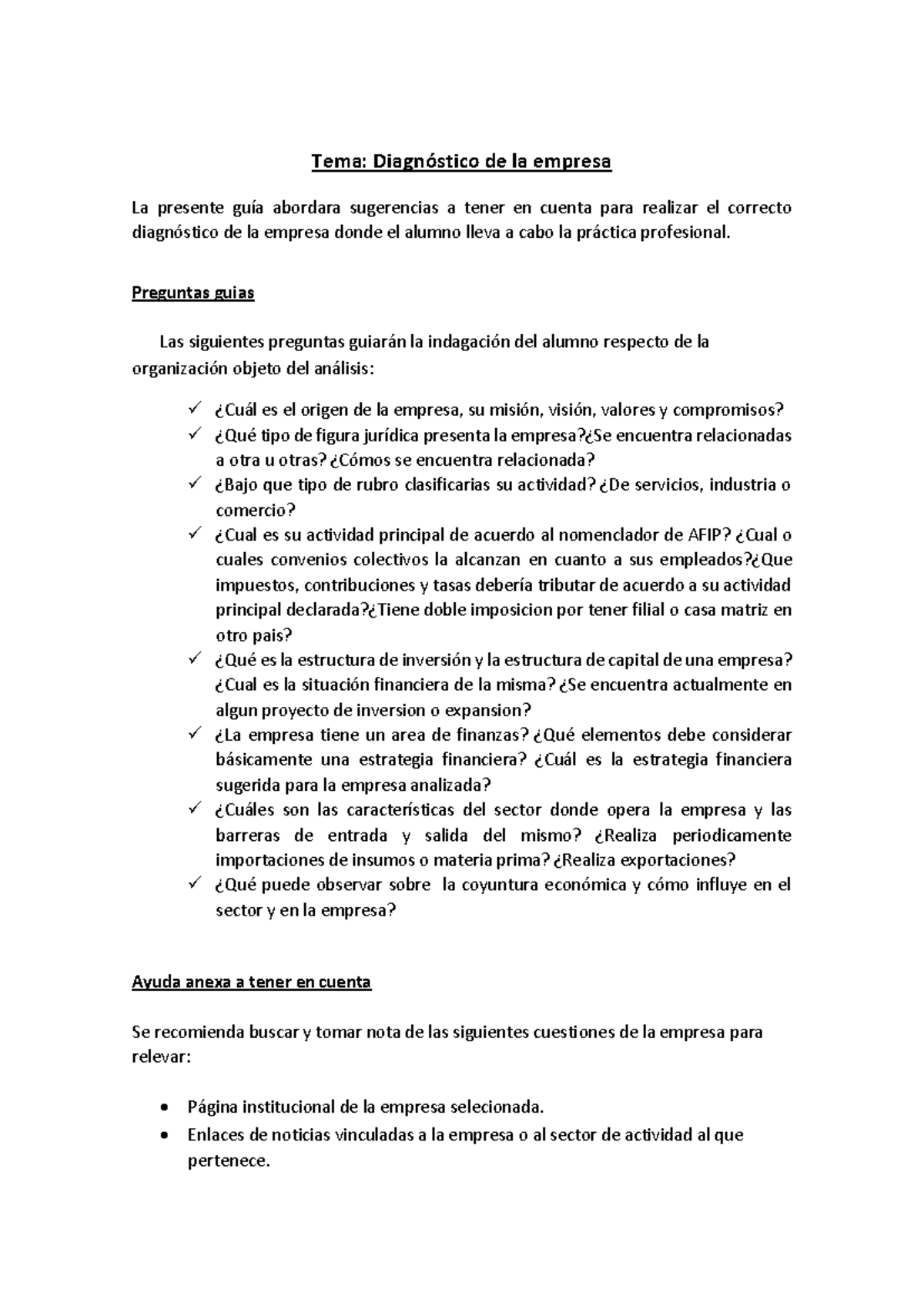 GUIA PARA TP 2 PDF - guia para realizar tp 2 - Tema: Diagnóstico de la empresa La presente guía ...
