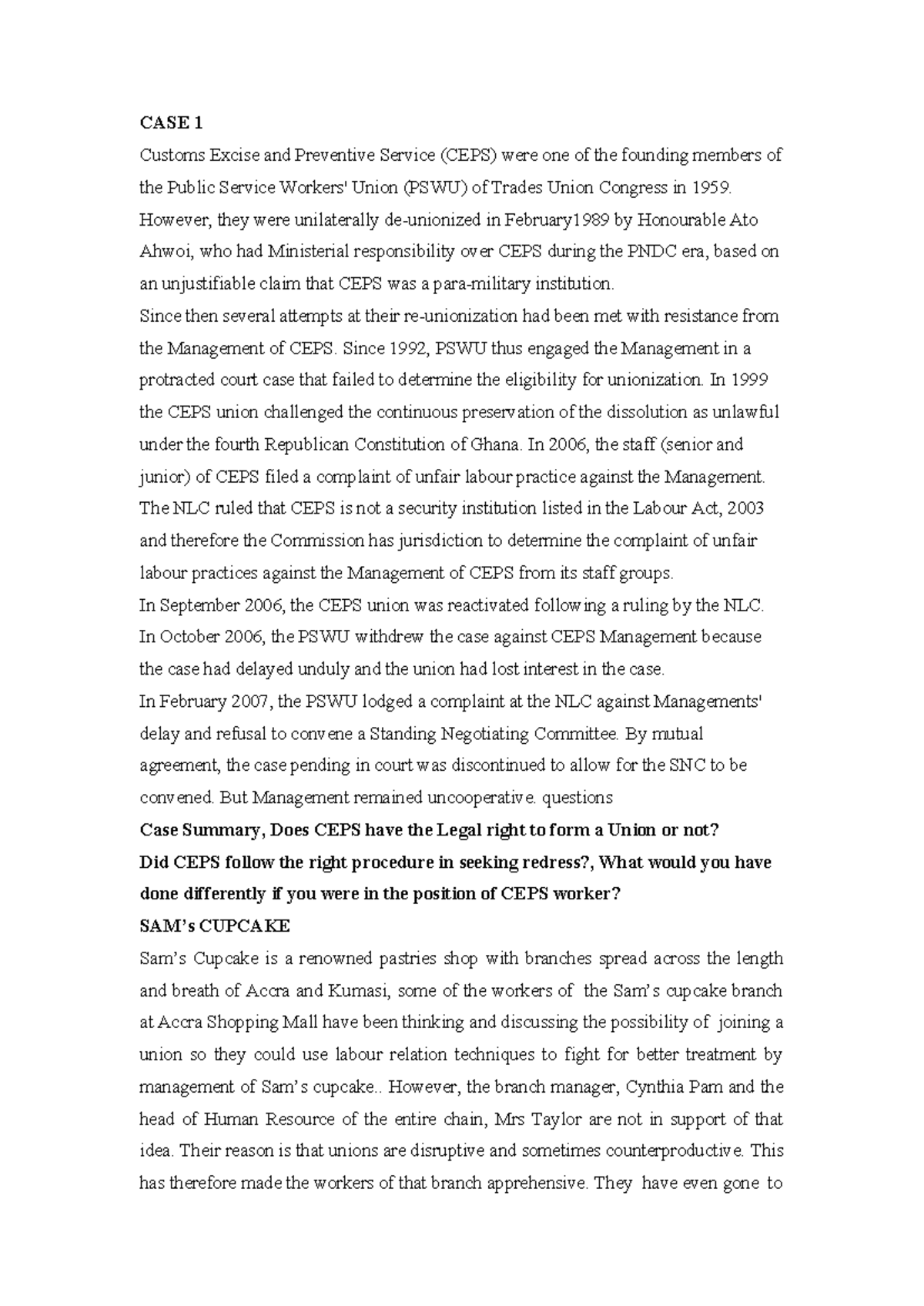 CASE 2 - CASE 1 Customs Excise and Preventive Service (CEPS) were one ...