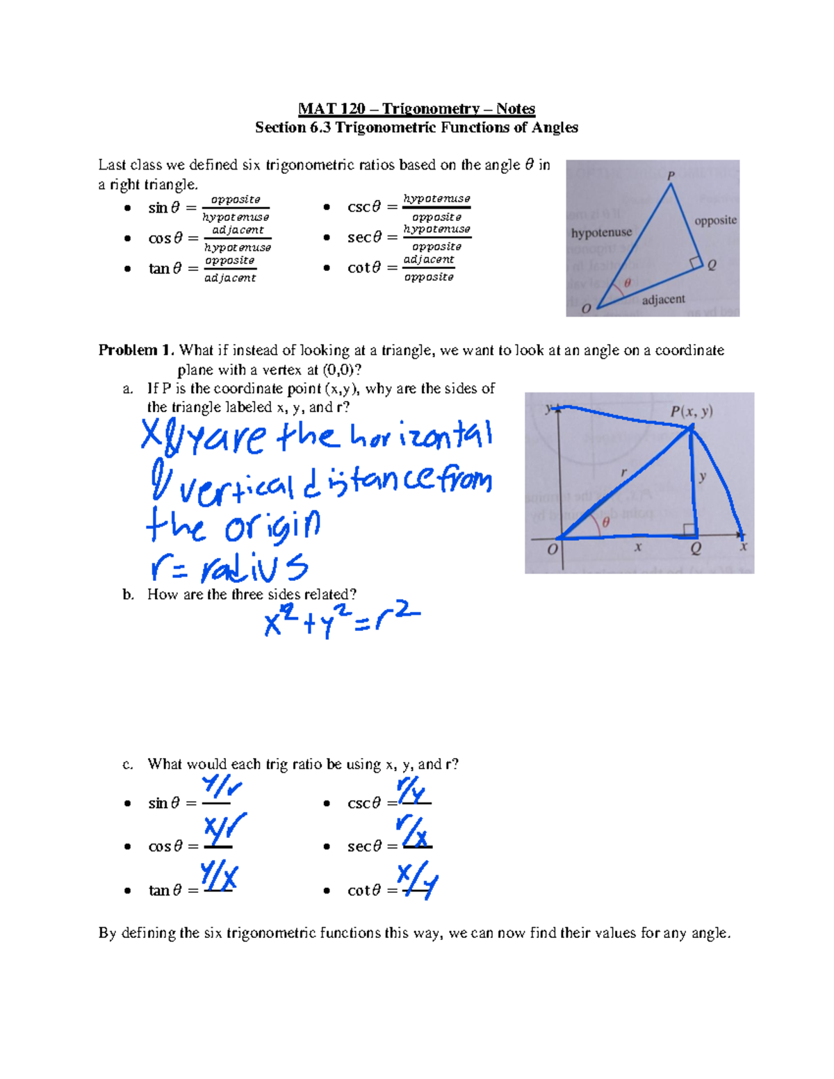 MAT 120 - Notes - 6 - From MAT120 2023/24 - MAT 120 – Trigonometry ...