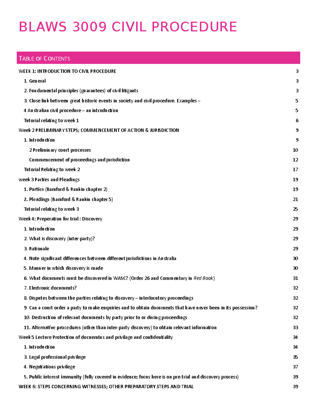 Blaws 3009 Civil Procedure combined notes 2 - BLAWS 3009 CIVIL ...