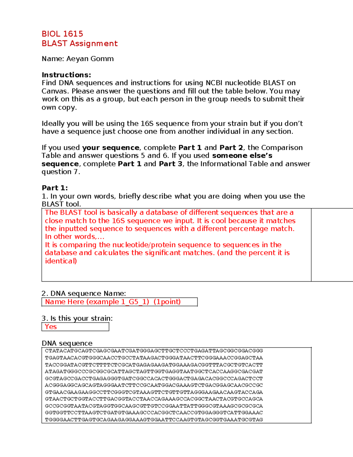 Blast-ID Assignment-F23 (1) - BIOL 1615 BLAST Assignment Name: Aeyan ...