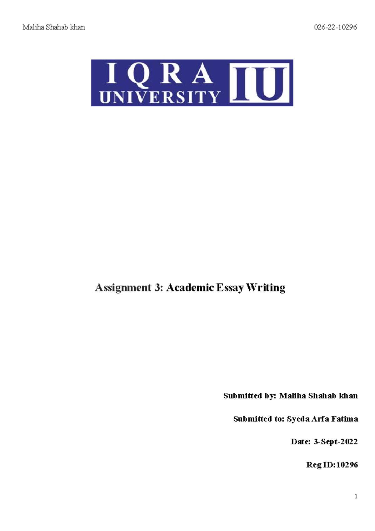 Academic assignment - professional writing - Assignment 3: Academic ...