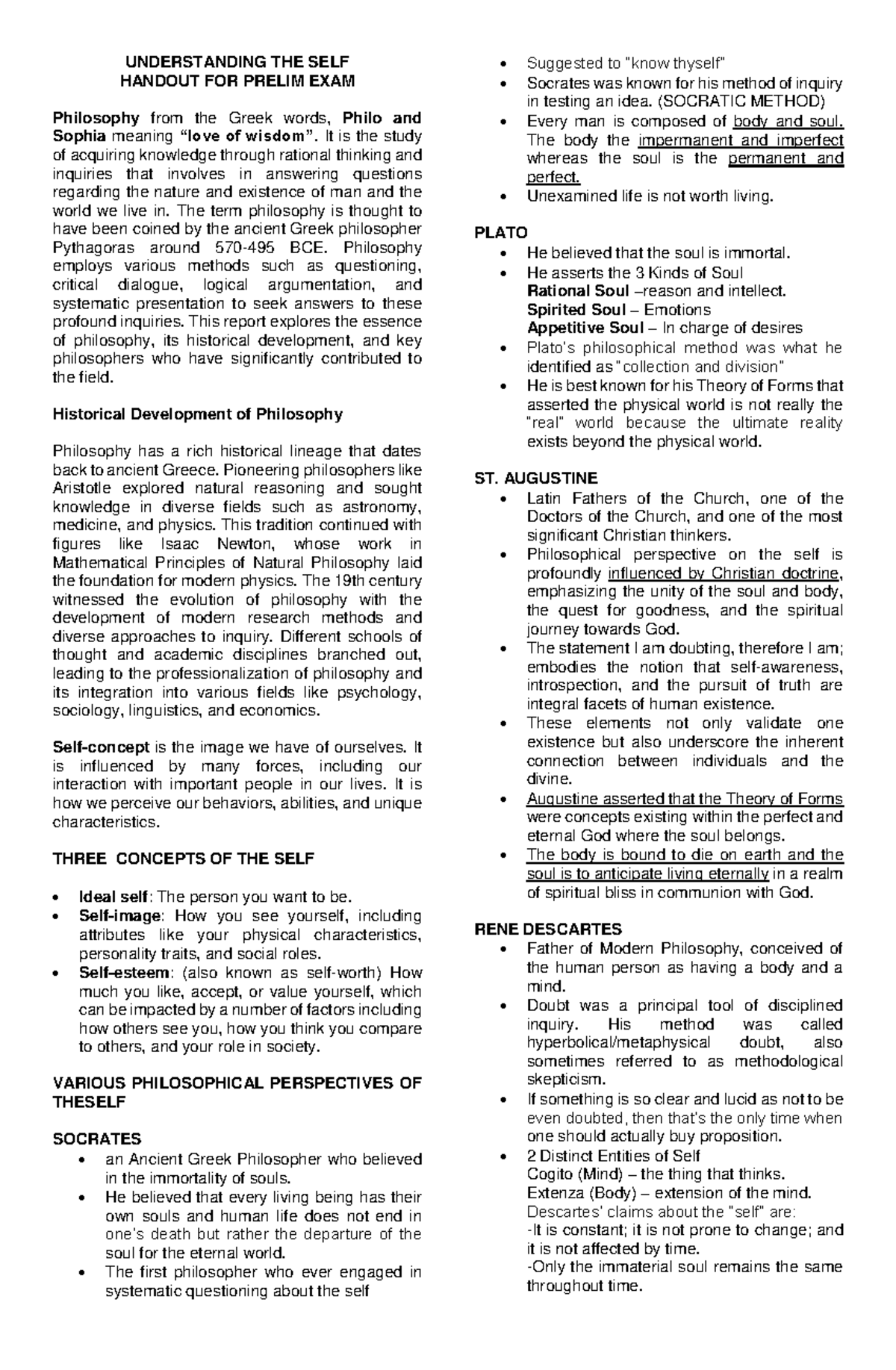 Understanding THE SELF Handout - UNDERSTANDING THE SELF HANDOUT FOR ...