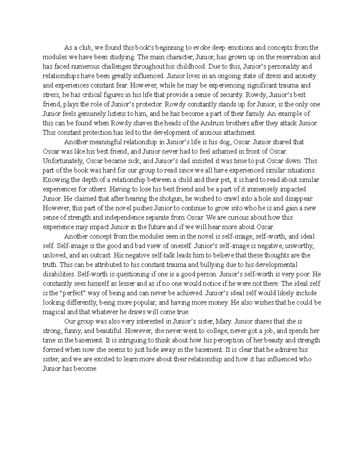 Book Club #1 - Stacy Wilson - As a club, we found this book's beginning ...