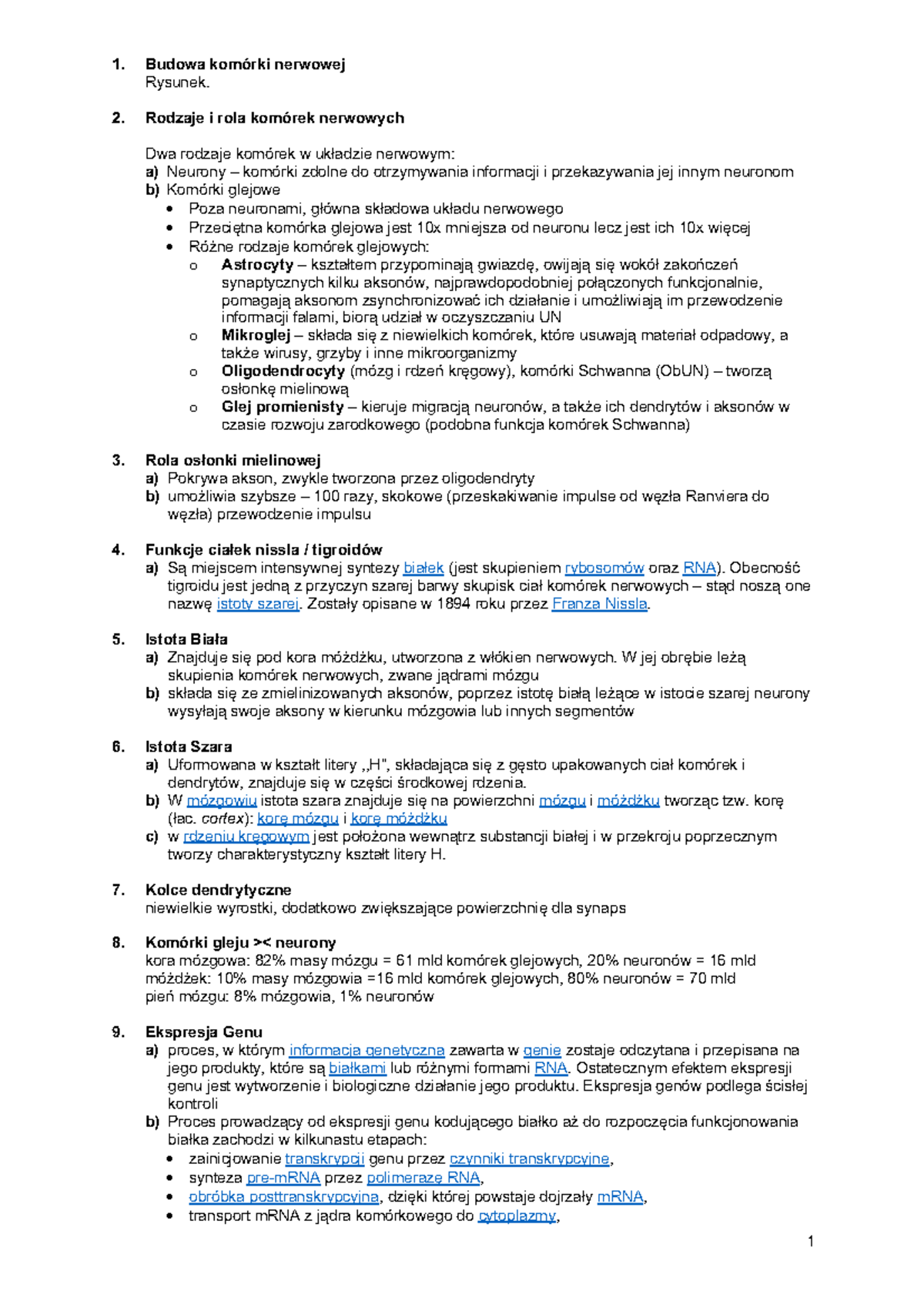 BPZ-opracowanie-zagadnień - Budowa komórki nerwowej Rysunek. Rodzaje i ...