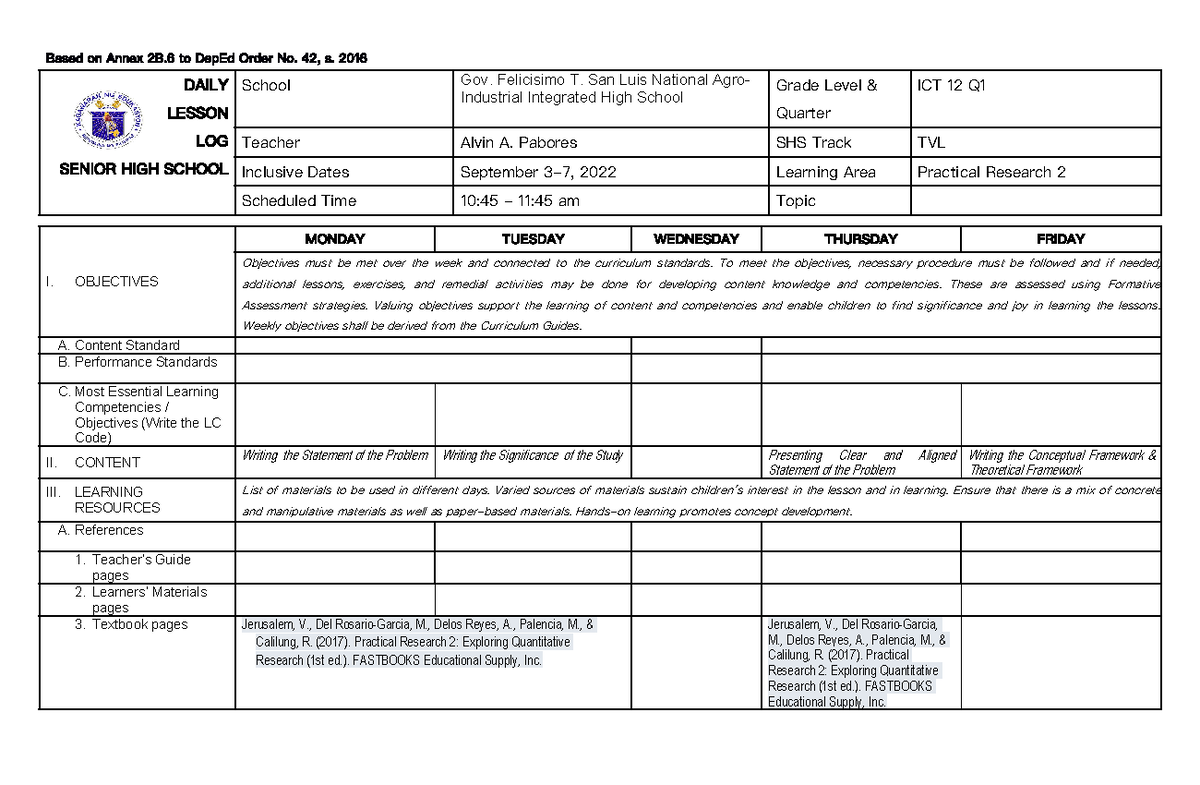 SHS-DLL-pr2 week 8 - gas 11 - Based on Annex 2 B. 6 to DepEd Order No ...
