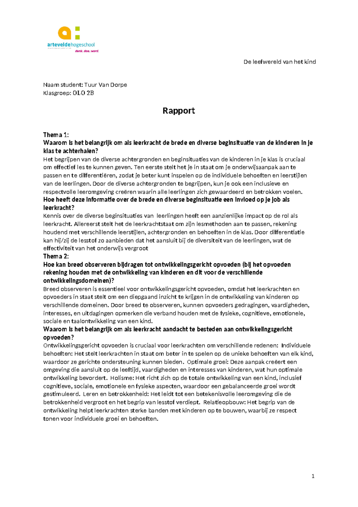 Rapport leefwereld van het kind - De leefwereld van het kind Naam ...