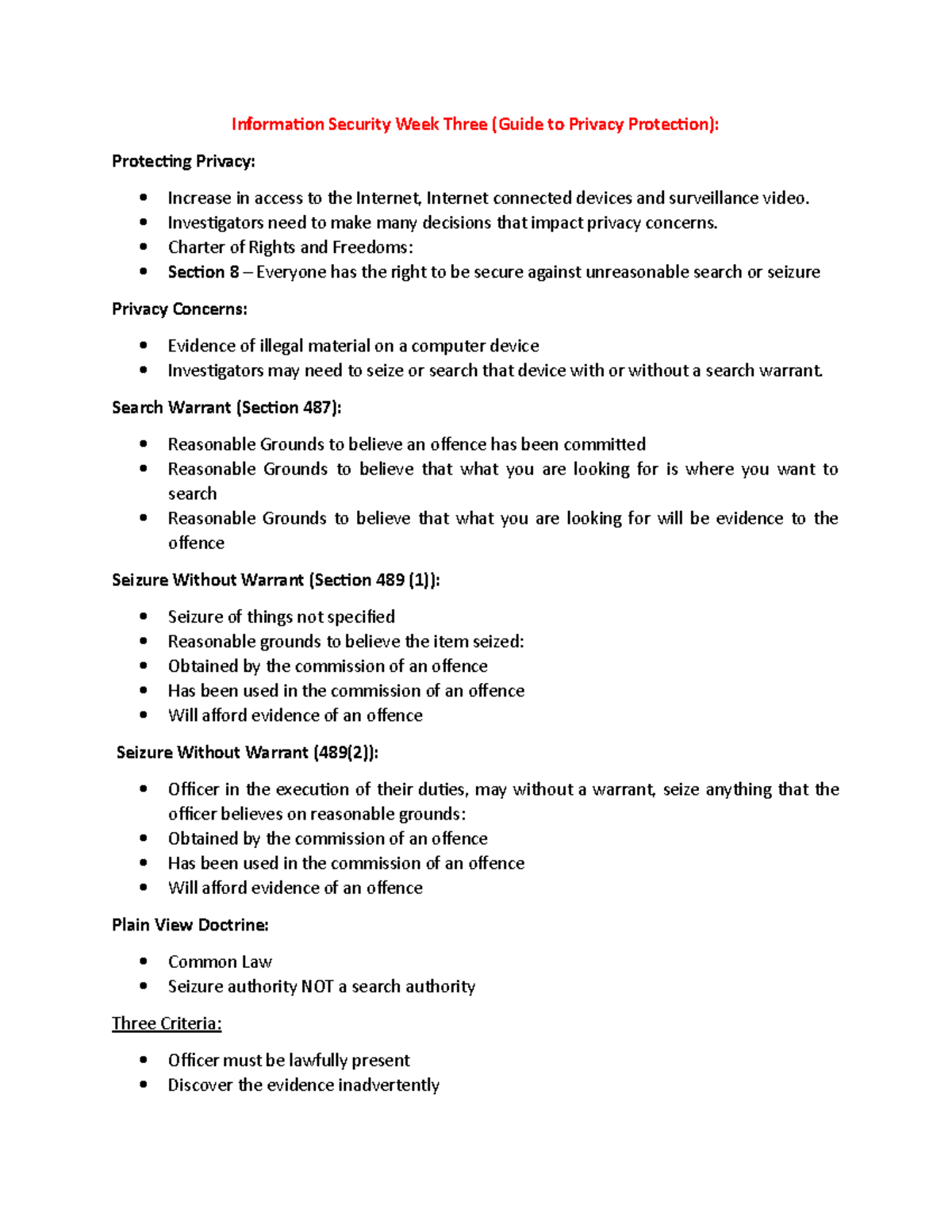 Information Security Week Three - Investigators need to make many ...