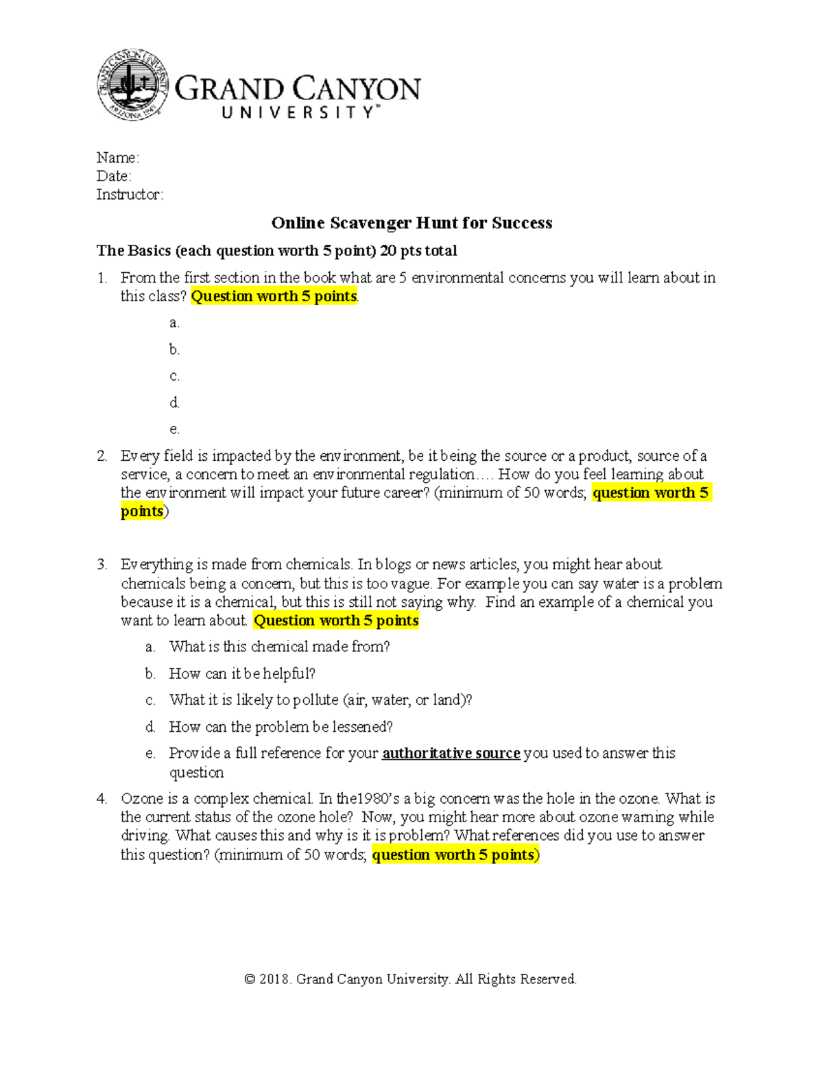 BIO 220 RS Online Scavenger Hunt For Success Resource - Name: Date ...