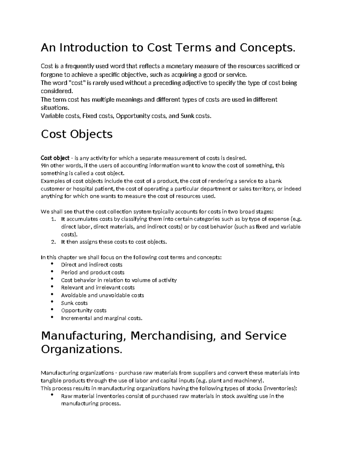Acctg 2 - Chapter 2 Notes - An Introduction to Cost Terms and Concepts ...