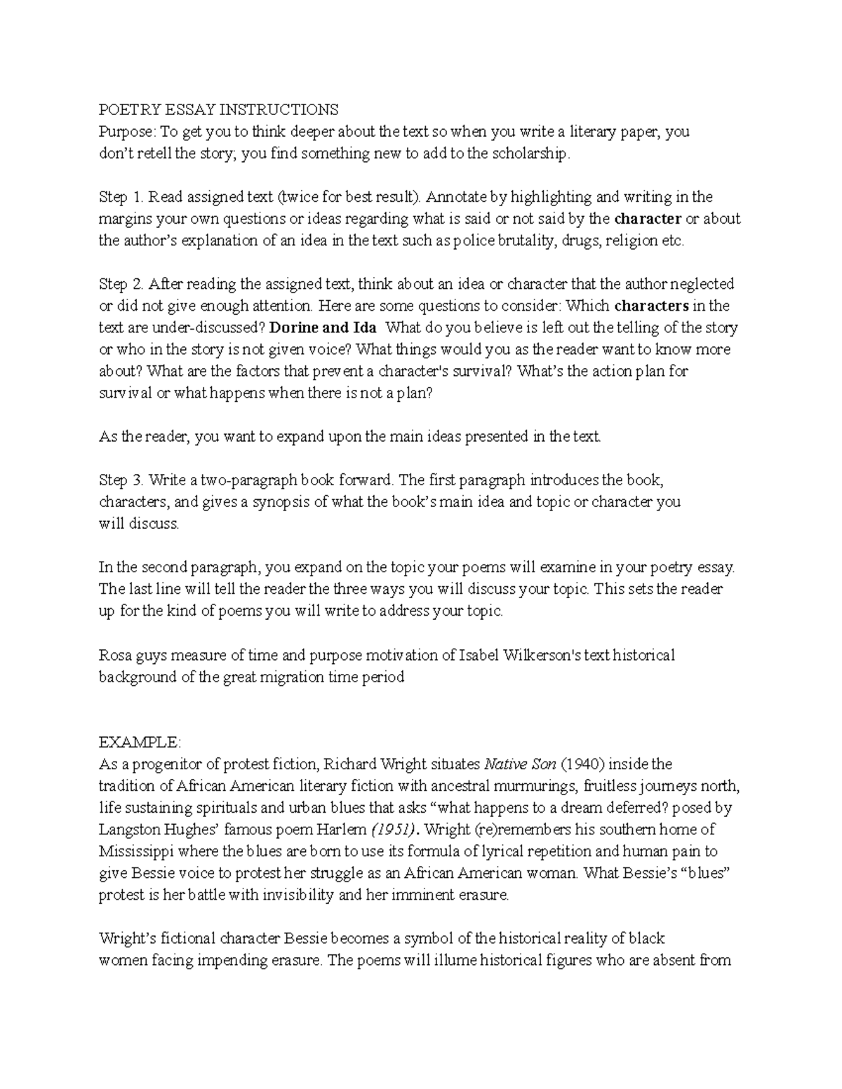 Poetry Essay Instructions - POETRY ESSAY INSTRUCTIONS Purpose: To get ...