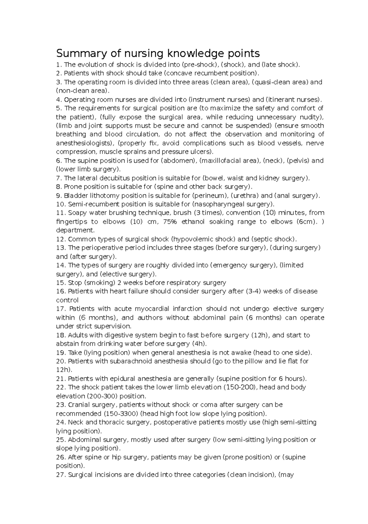 Summary of nursing knowledge points - The evolution of shock is divided into (pre-shock), (shock ...