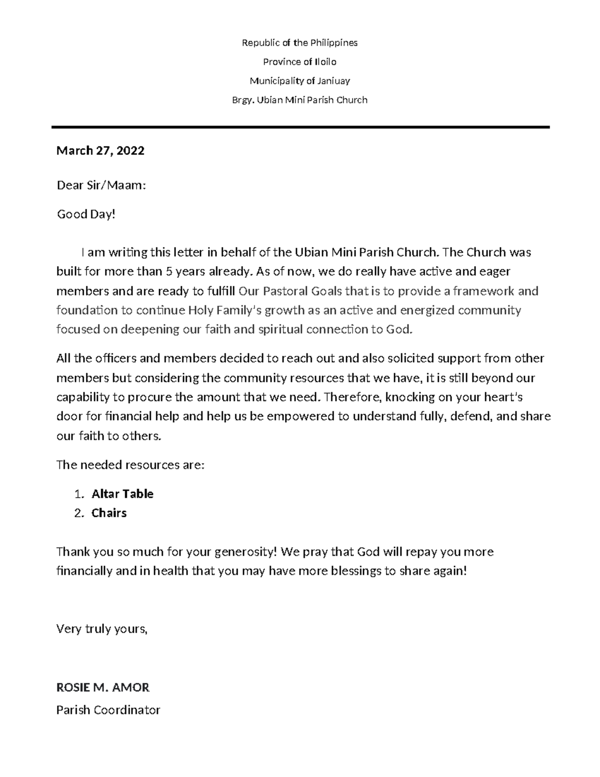 Parish-Letter Bobby - Republic of the Philippines Province of Iloilo ...