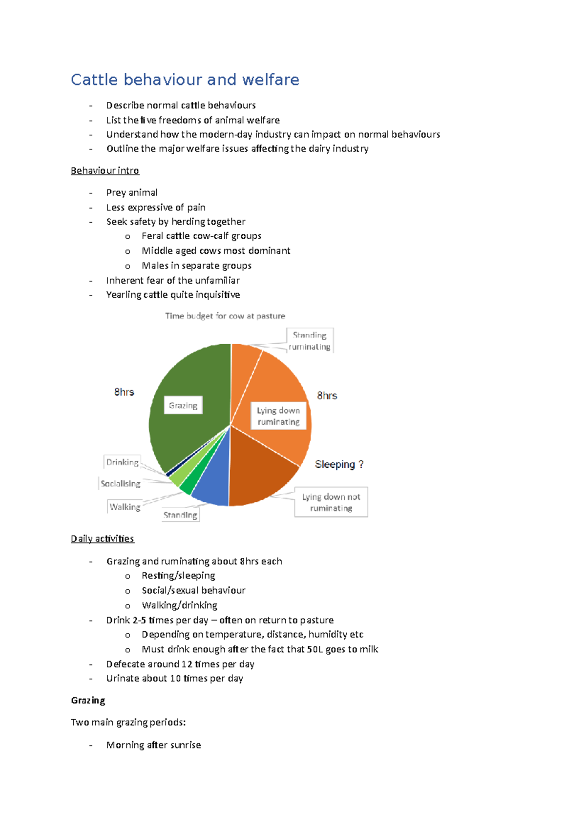 VSC110 Beef Cattle - Cattle behaviour and welfare Describe normal ...