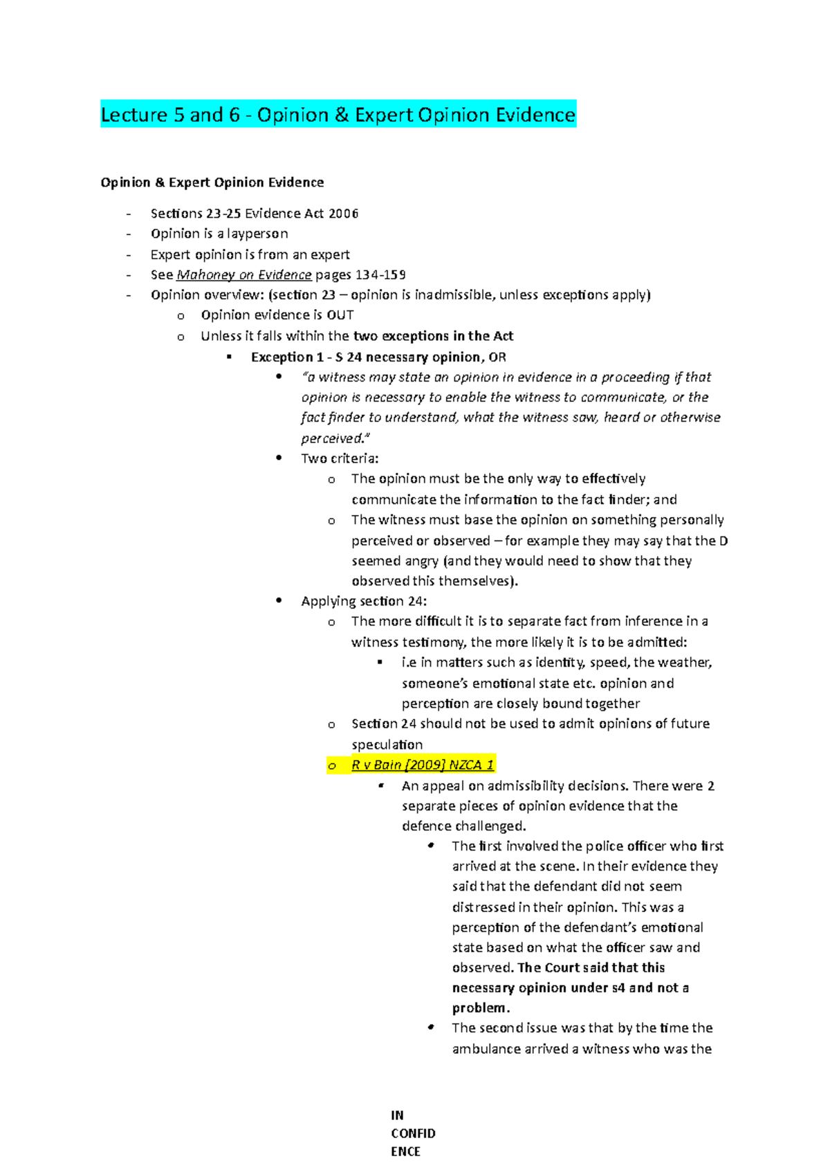 Lecture 5 and 6 - Opinion, Expert Opinion Evidence - Lecture 5 and 6 ...