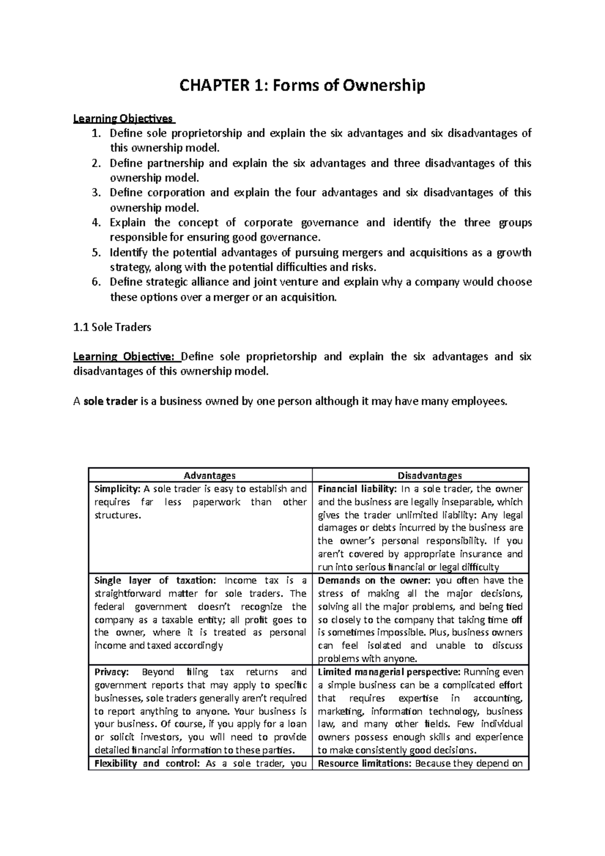 Financing Enterprises - CHAPTER 1: Forms of Ownership Learning ...