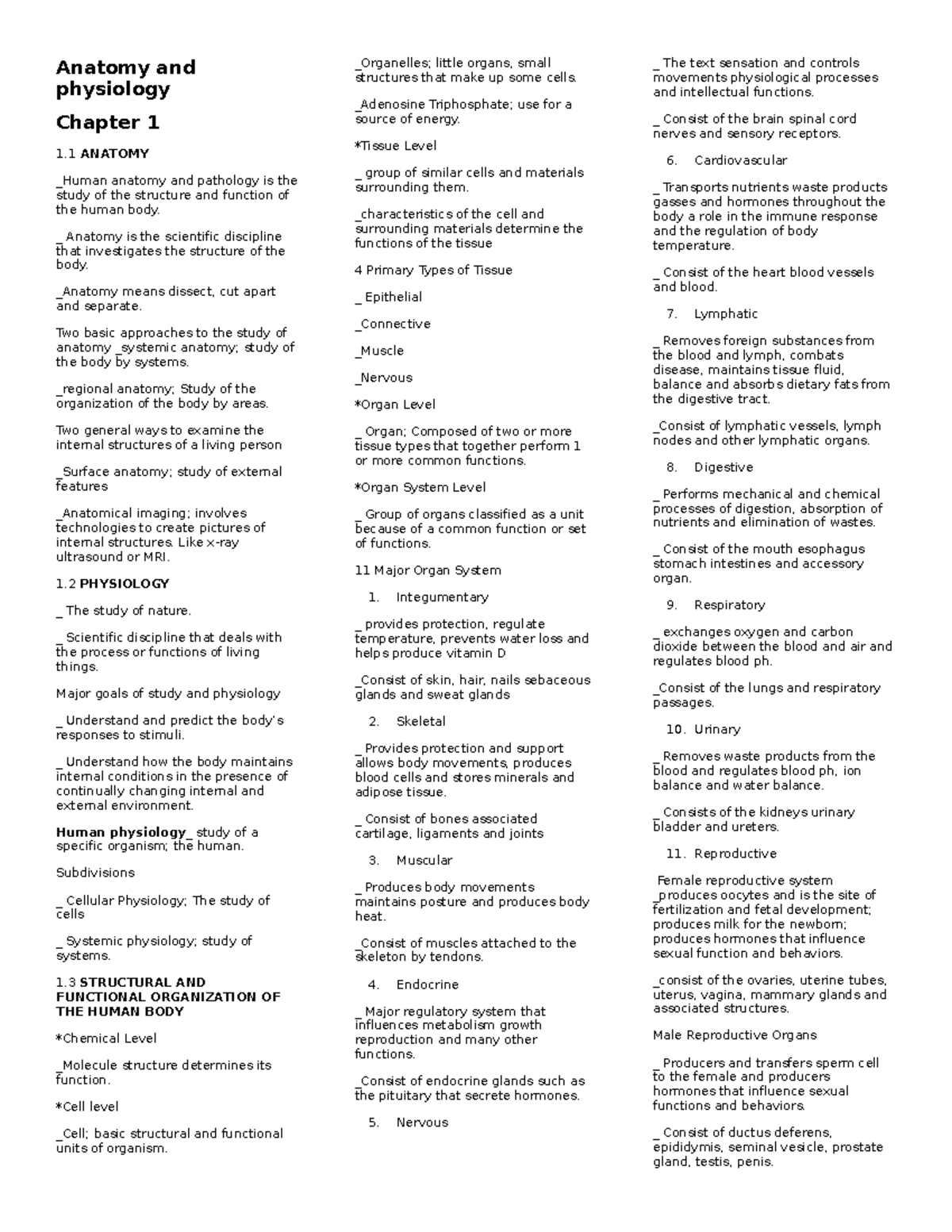Anatomy and physiology Reviewer - Anatomy and physiology Chapter 1 1 ...