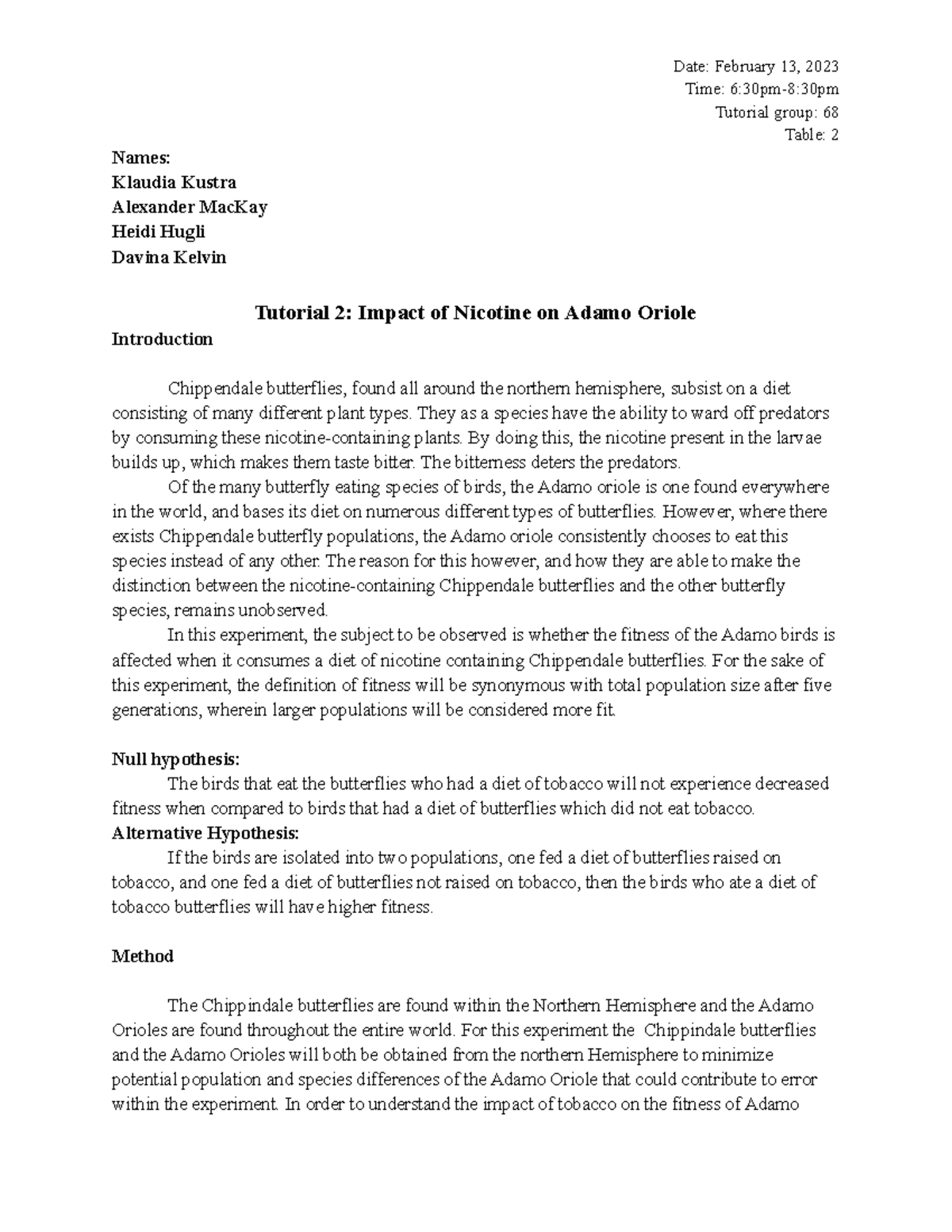 Tutorial 2 report - Date: February 13, 2023 Time: 6:30pm-8:30pm ...