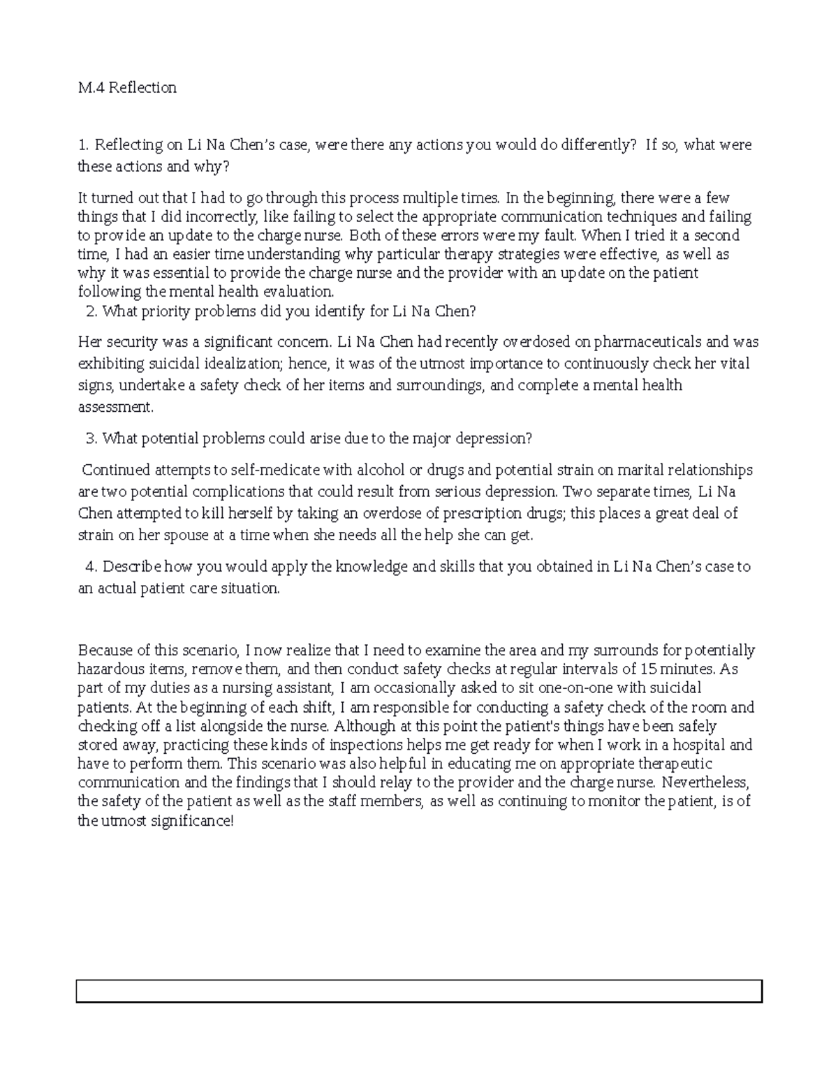 M - course work - M Reflection Reflecting on Li Na Chen’s case, were ...