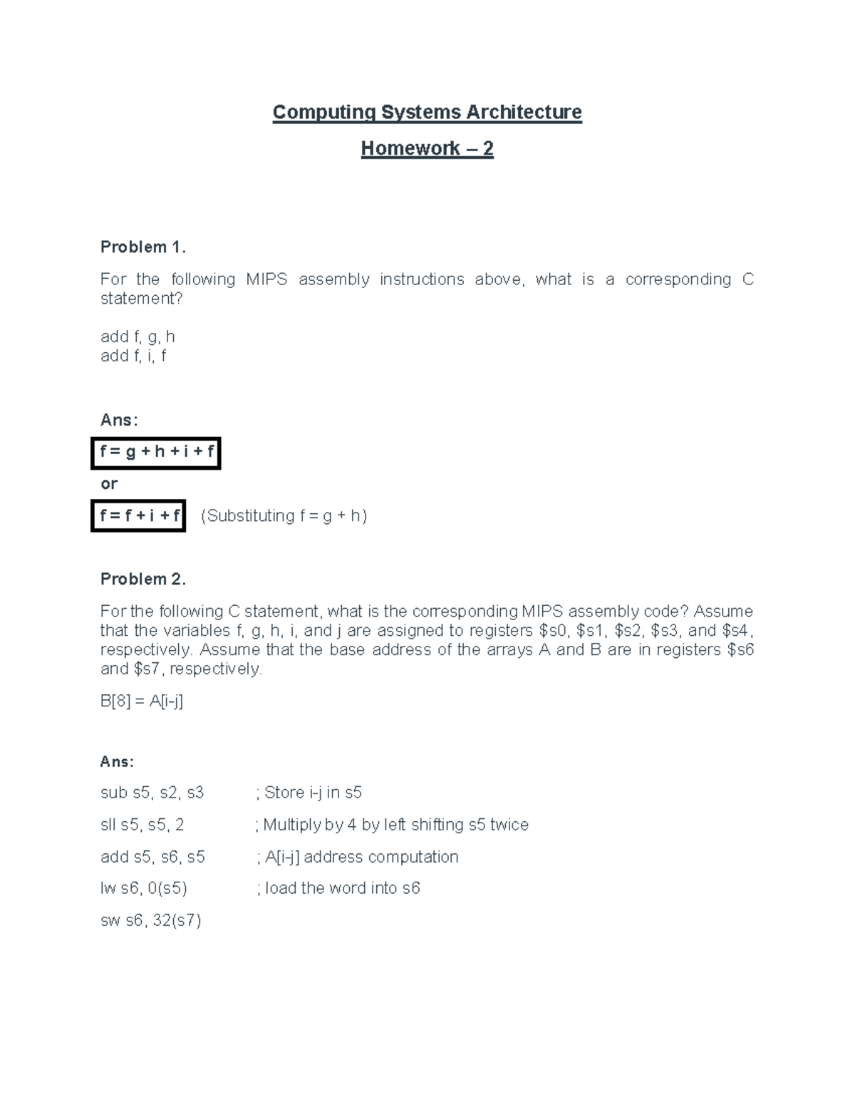 Homework - 2 - .... - Computing Systems Architecture Homework – 2 ...