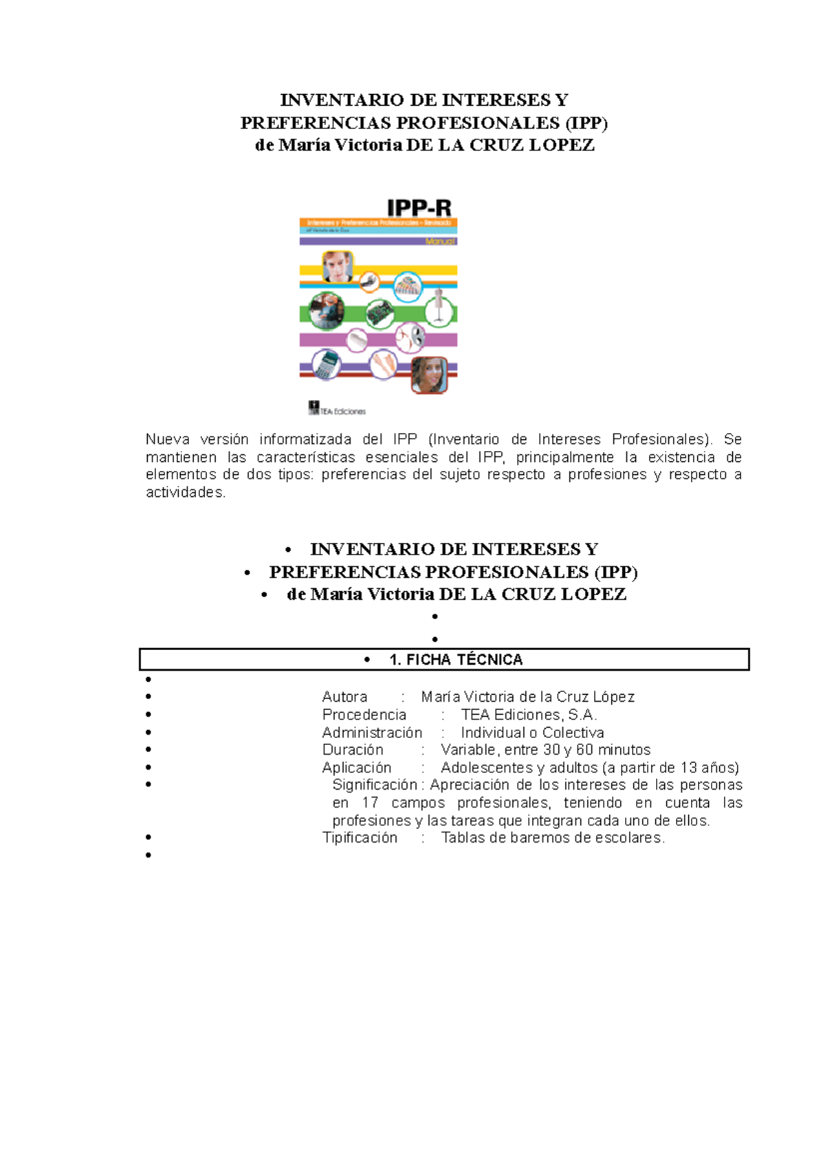 Prueba IPP ( Intereses Profesionales) Encuesta Vocacional - INVENTARIO ...