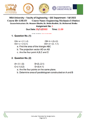 Mechanics - assignment 3 on trusses - Instructor Template For Assignments Page 1 of 1 MSA ...