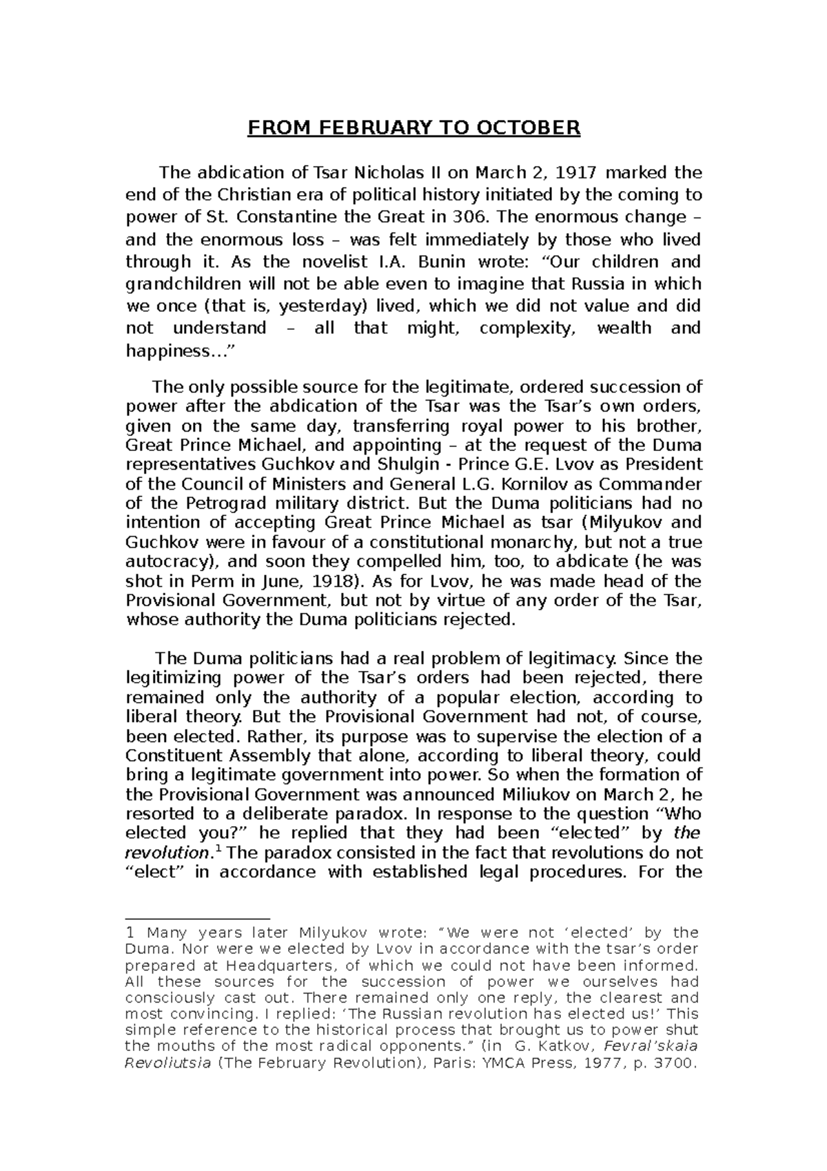 FROM February TO October - FROM FEBRUARY TO OCTOBER The abdication of ...