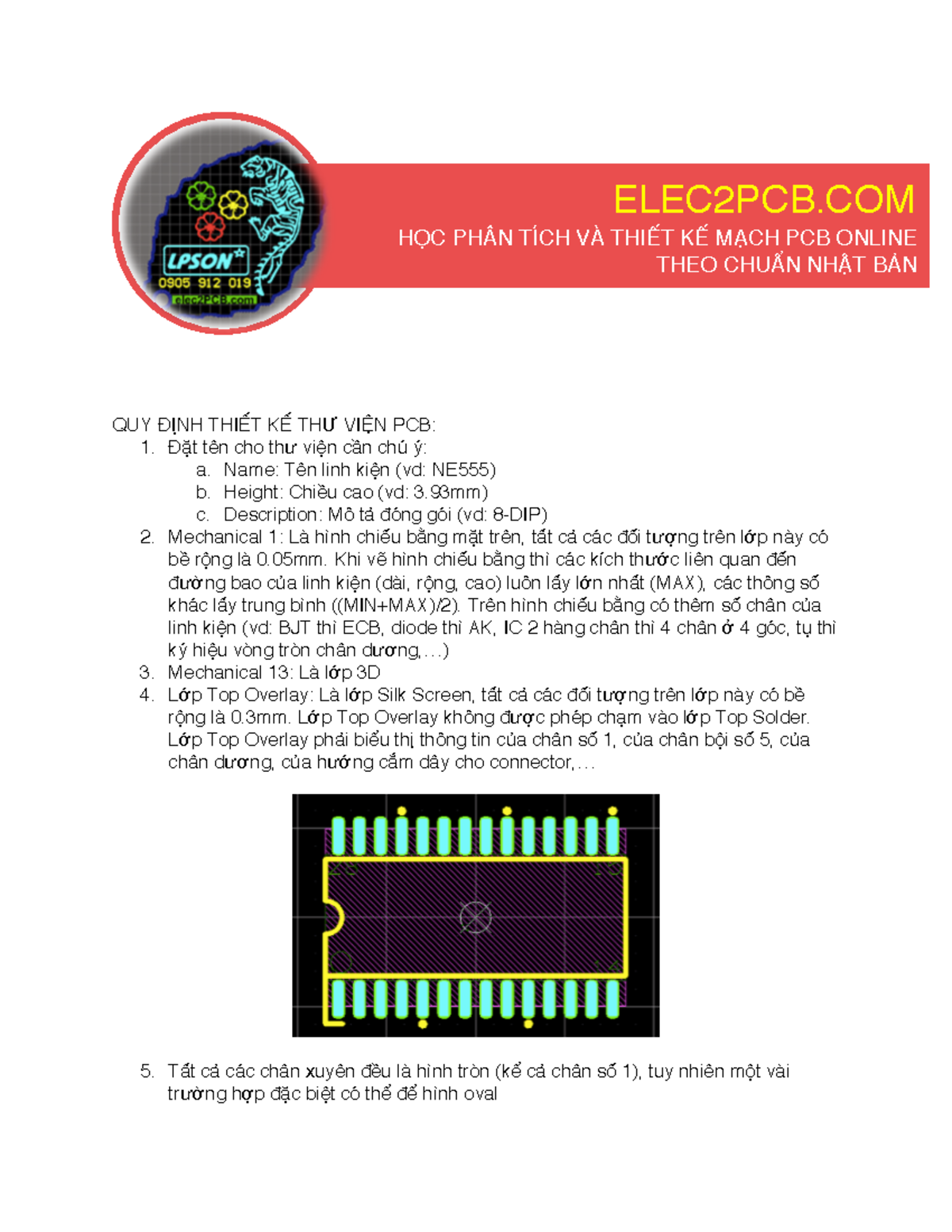 Quy dinh thiet ke thu vien pcb - ELEC2PCB HỌC PHÂN TÍCH VÀ THIẾT KẾ MẠCH PCB ONLINE THEO CHUẨN ...