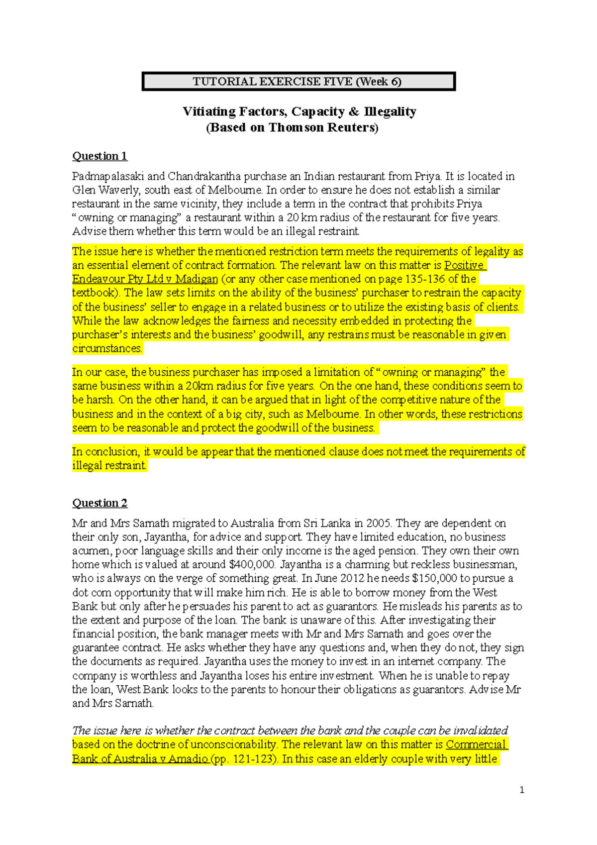 2021 Tutorial Exercise FIVE (Week 6) (suggested solution) - TUTORIAL ... 2021 Tutorial Exercise FIVE (Week 6) (suggested solution) - TUTORIAL ...