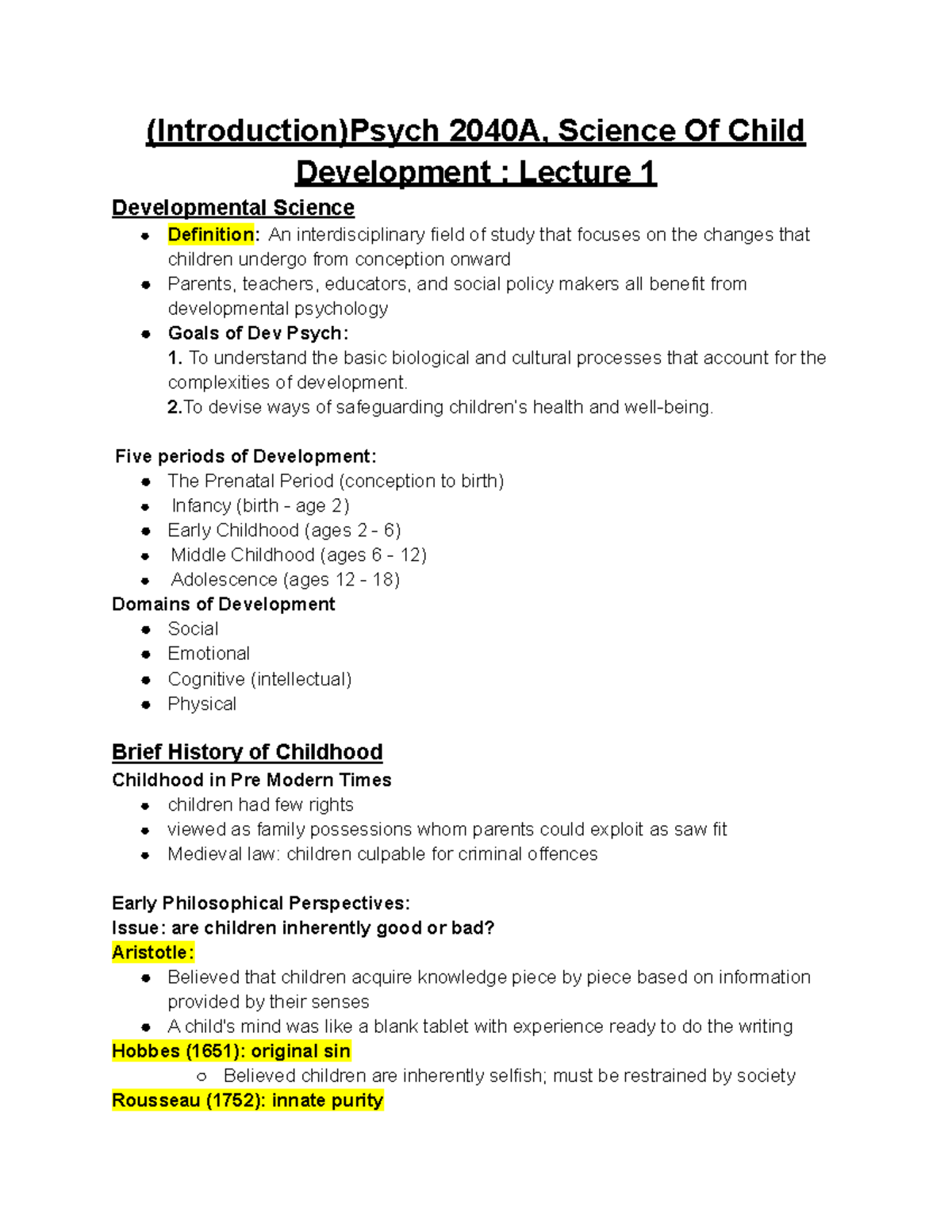 Psych Child Development Lecture 1 - (Introduction)Psych 2040A, Science Of Child Development ...