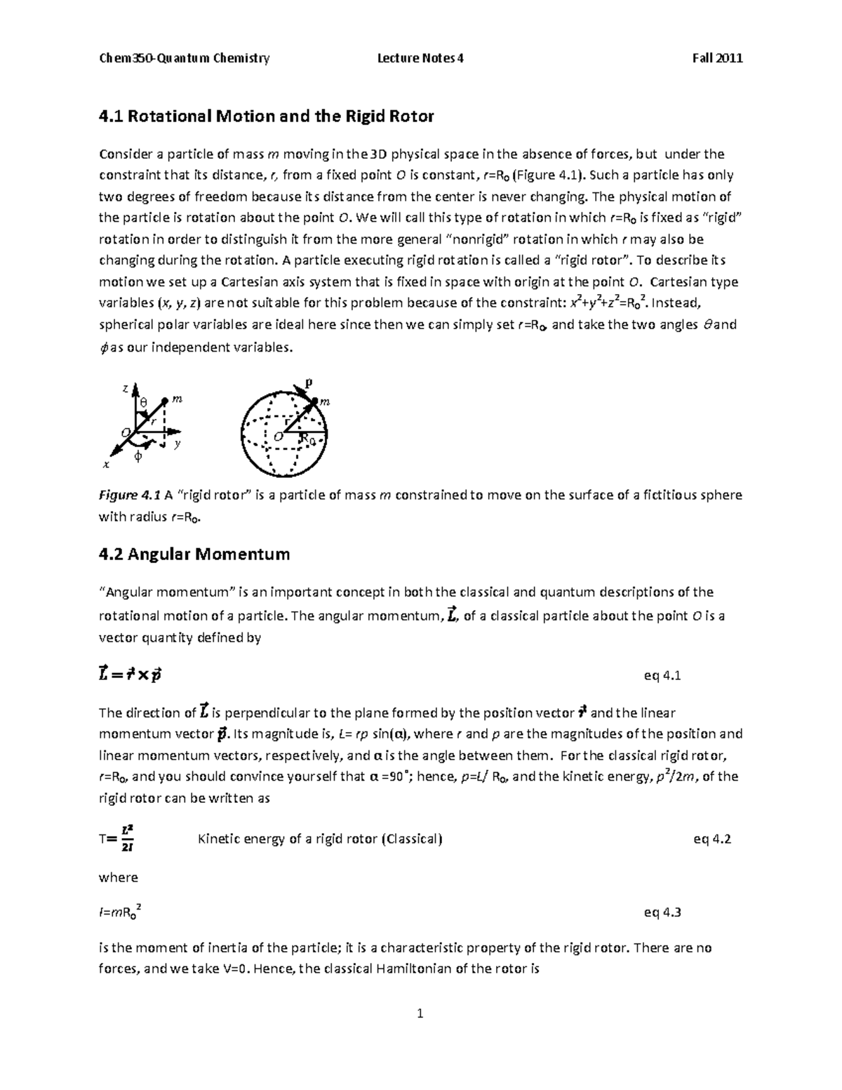 Chem350 notes-4-2011 1 - 4 Rotational Motion and the Rigid Rotor ...