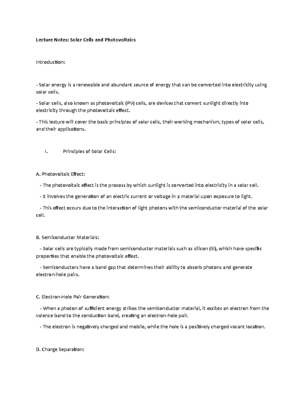 Lecture Notes: Solar Cells and Photovoltaics - Lecture Notes: Solar ...
