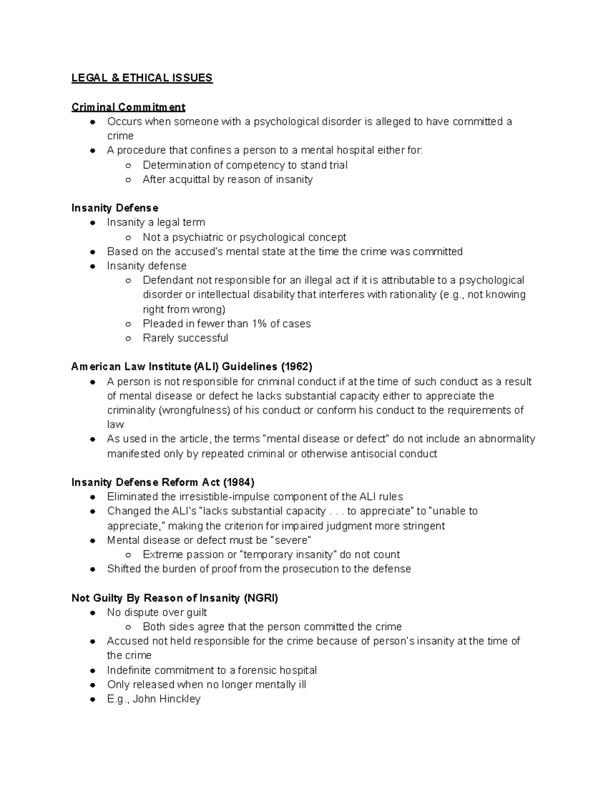 Legal & Ethical Issues - Abnormal Psych - LEGAL & ETHICAL ISSUES ...