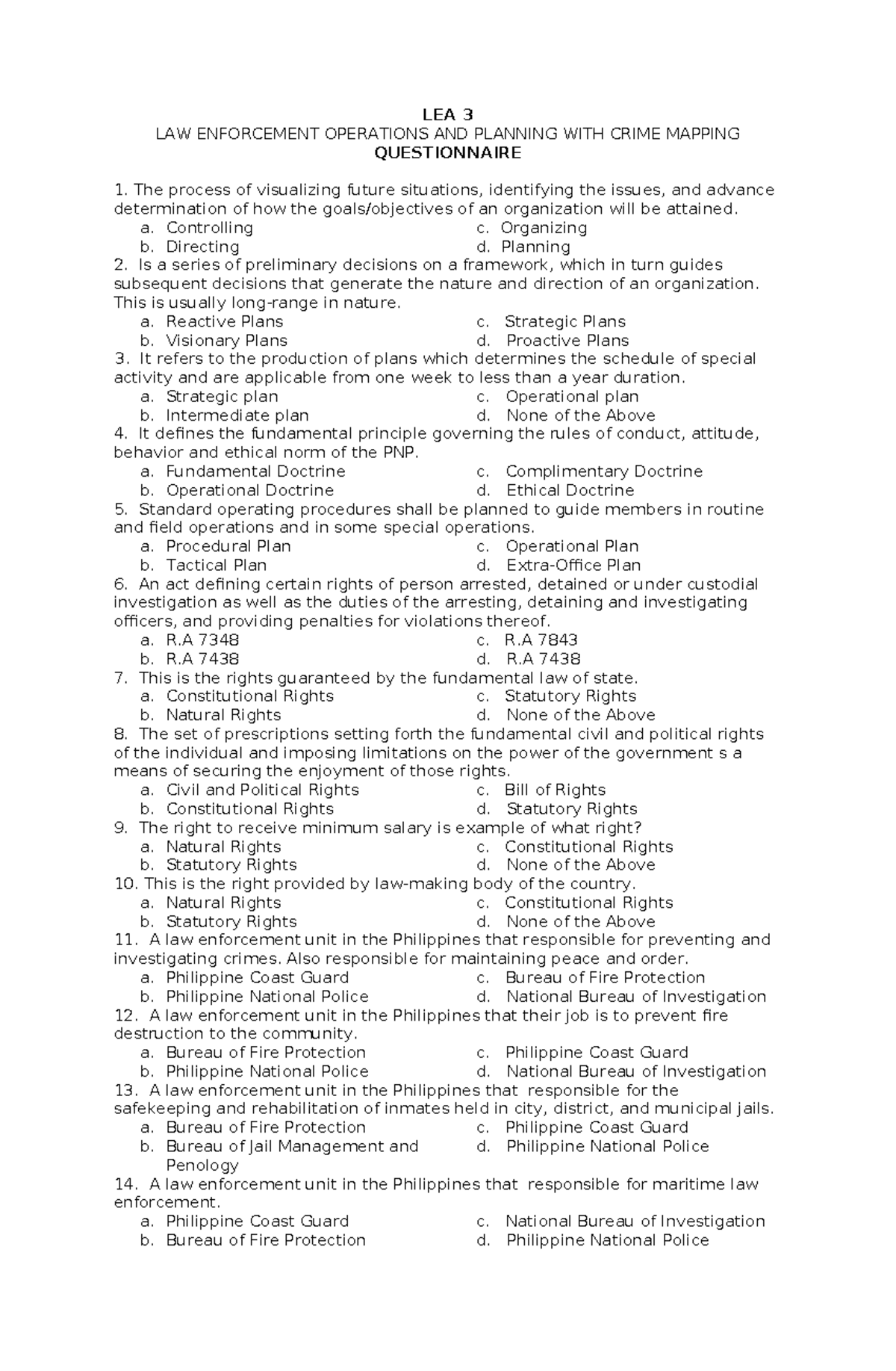 CCJE 1 - 2 Group 6-LEA 3 Questionnaire-1 - LEA 3 LAW ENFORCEMENT ...