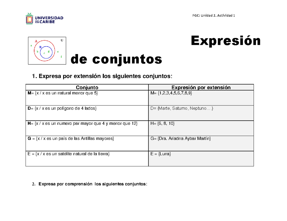 Unidad 2. Actividad 1. Expresiones de conjuntos - FGC: Unidad 2. Actividad 1 Expresión de ...