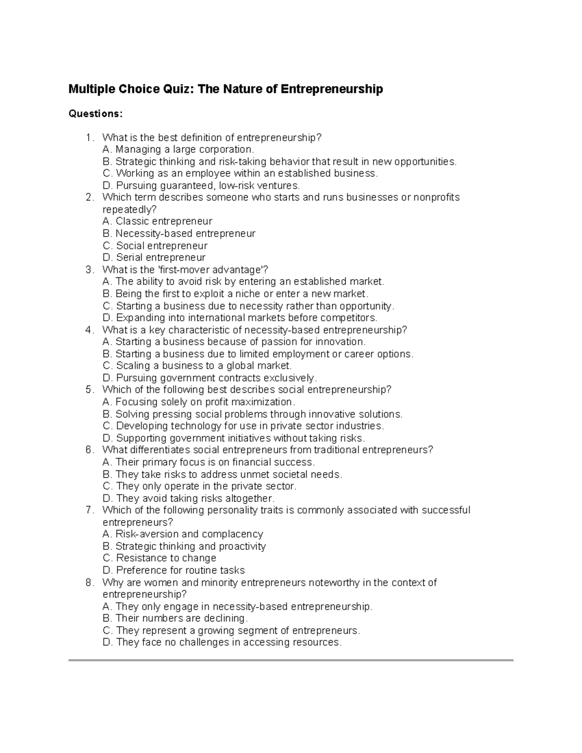 Global Quiz Week#8 - Multiple Choice Quiz: The Nature of ...