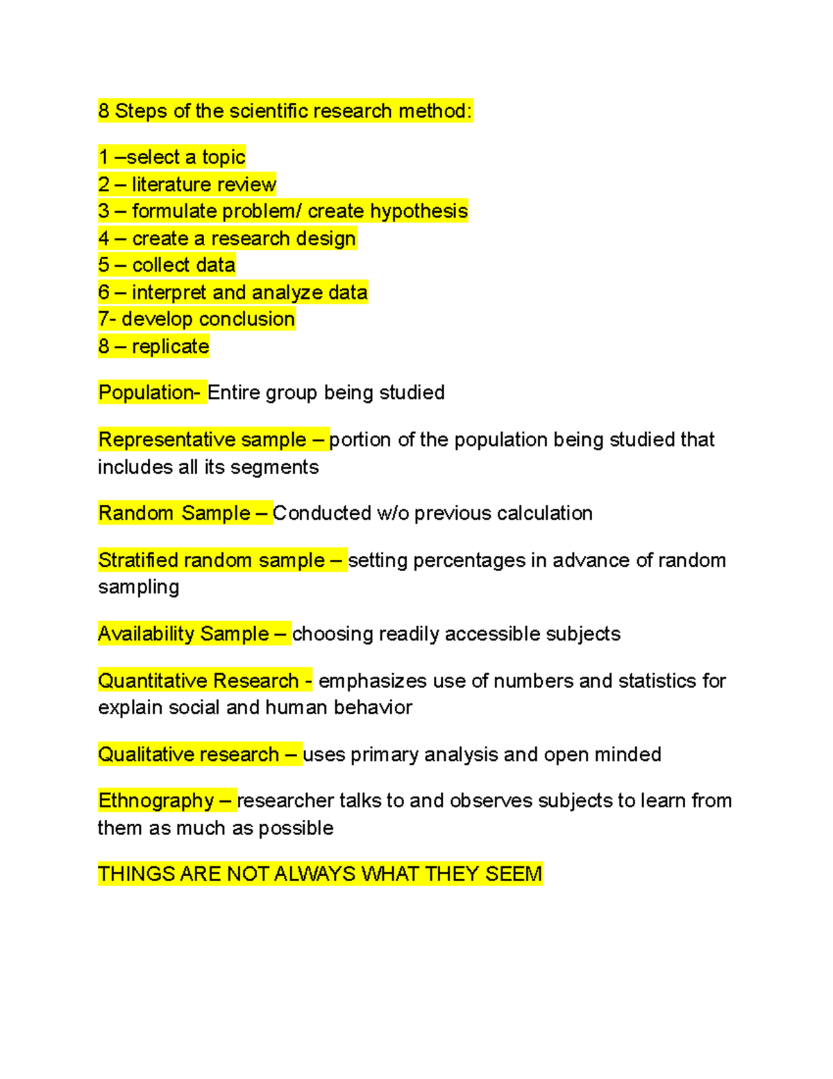 Sociology Chapter 2 - 8 Steps of the scientific research method: 1 ...