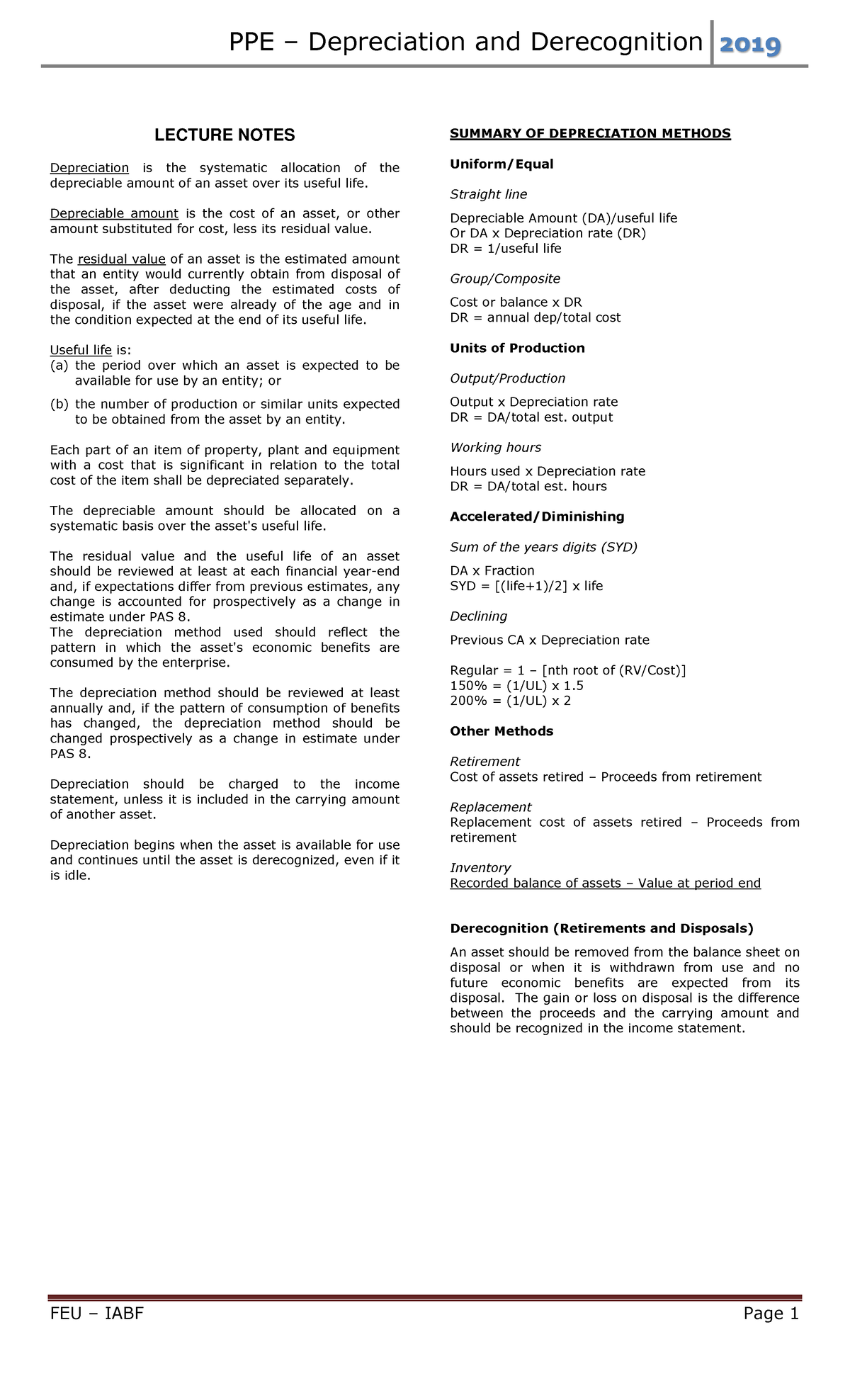 Pdfcoffee - A lesson on PPE, Depreciation, and Derecognition under FAR ...