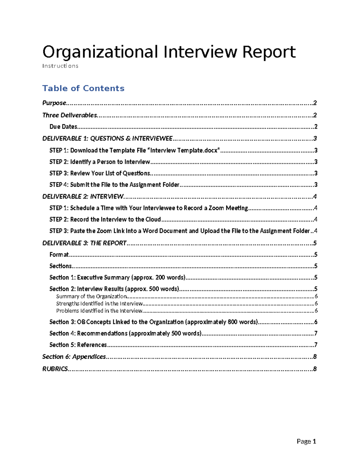 Organizational Interview Report - Instructions v7 - Organizational ...