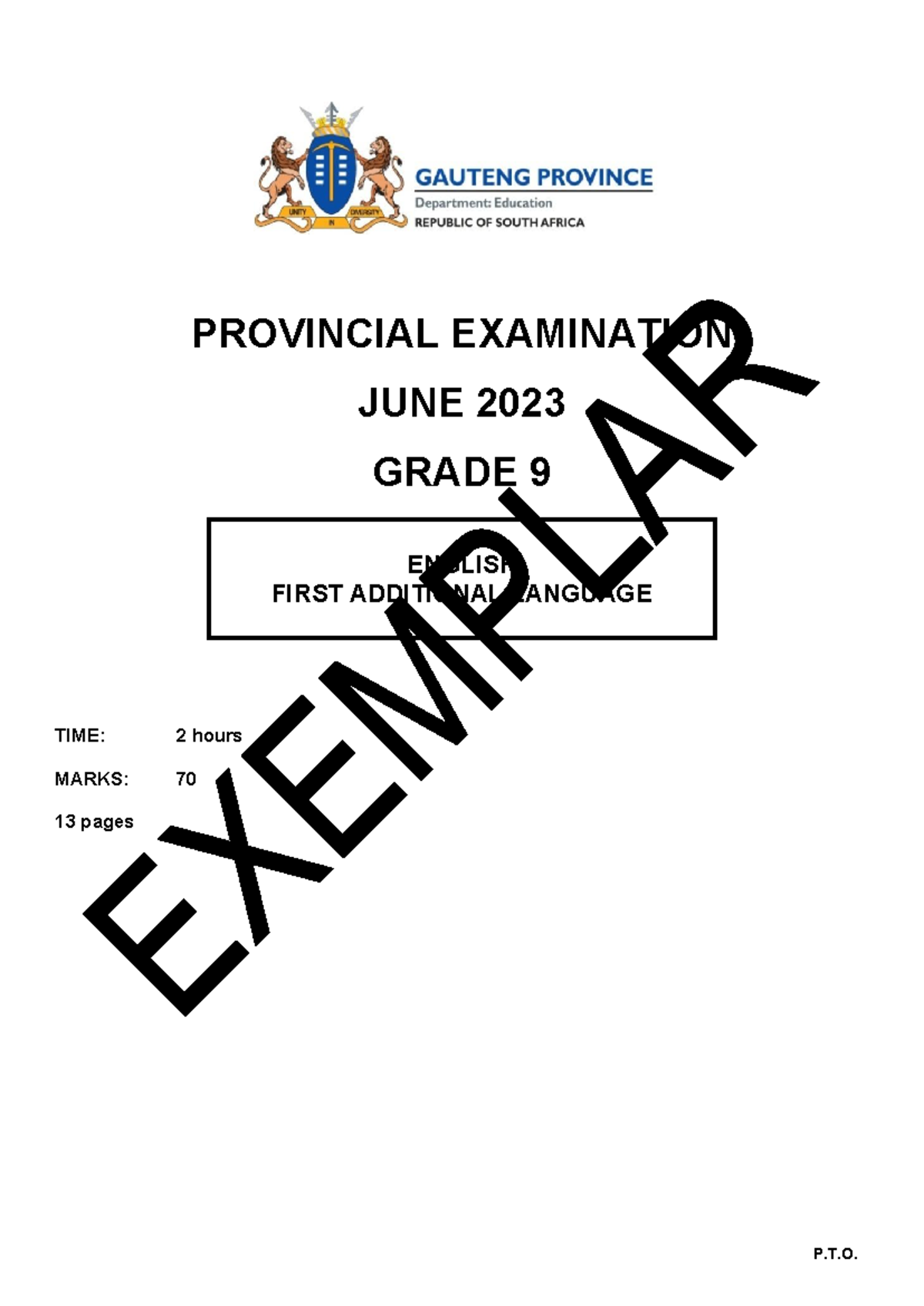Grade 9 Provincial Examination English (FAL) June 2023 Question Paper ...