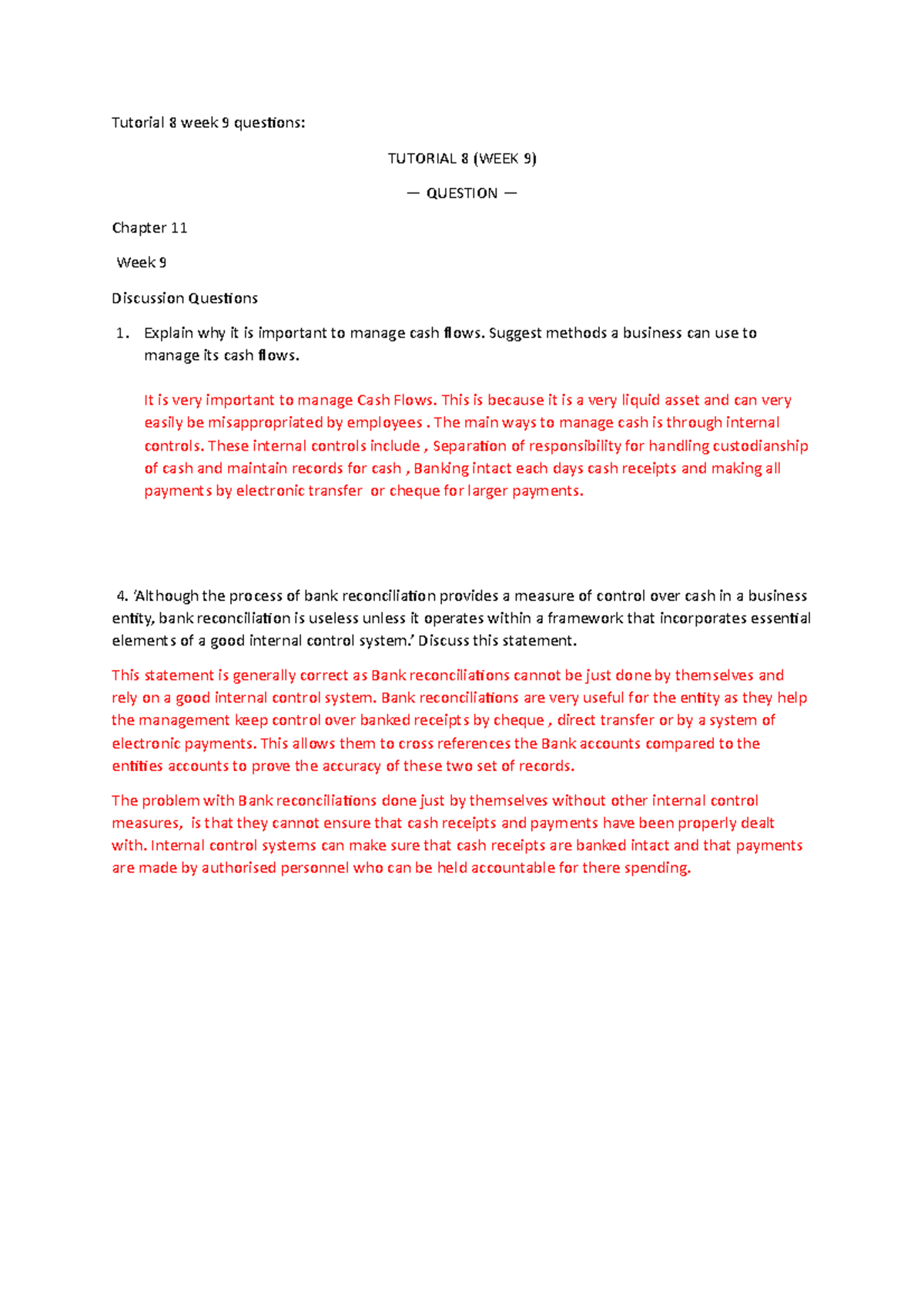 Tutorial 8 week 9 questions - Tutorial 8 week 9 questions: TUTORIAL 8 ...