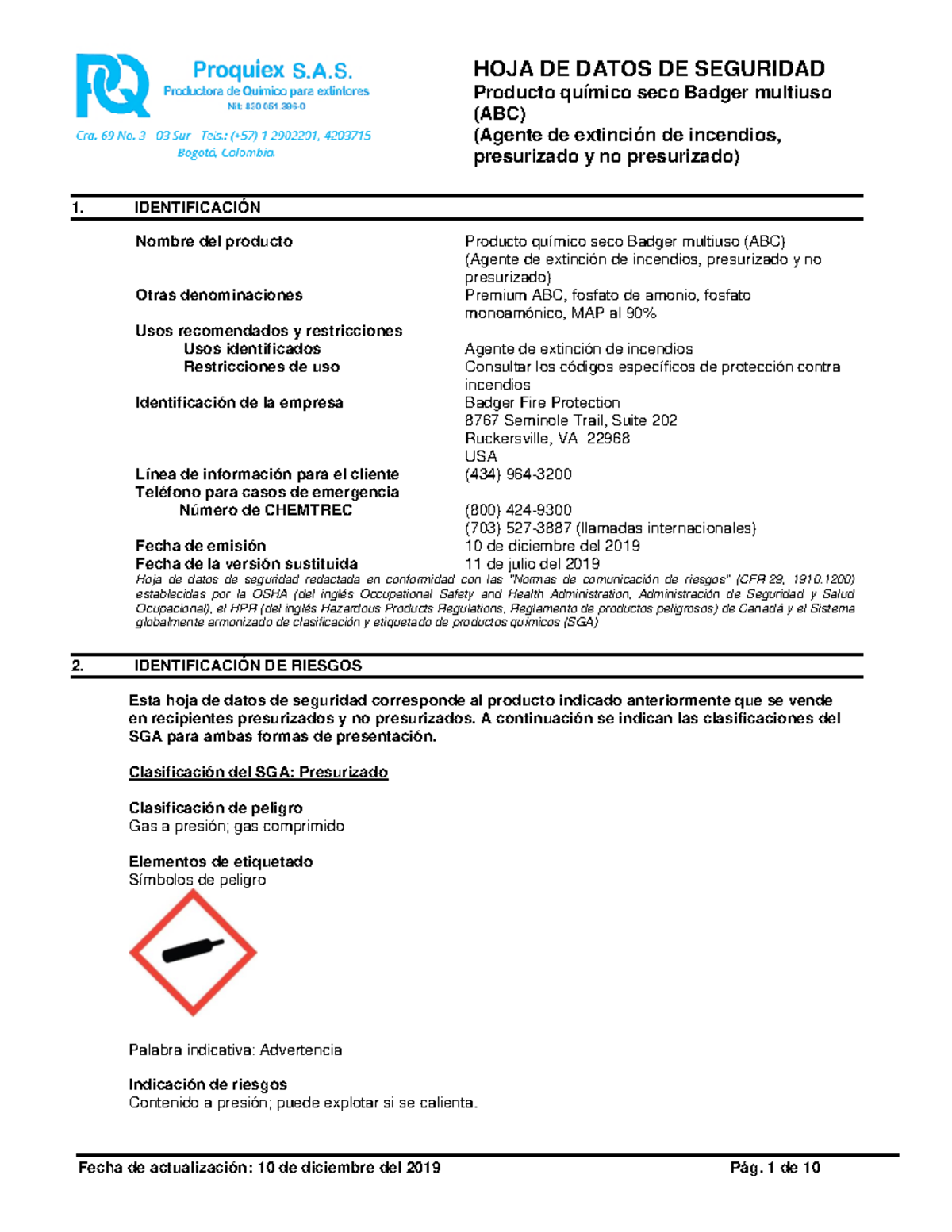 Polvo Quimico SECO - Ficha de seguridad SQ - Producto químico seco ...