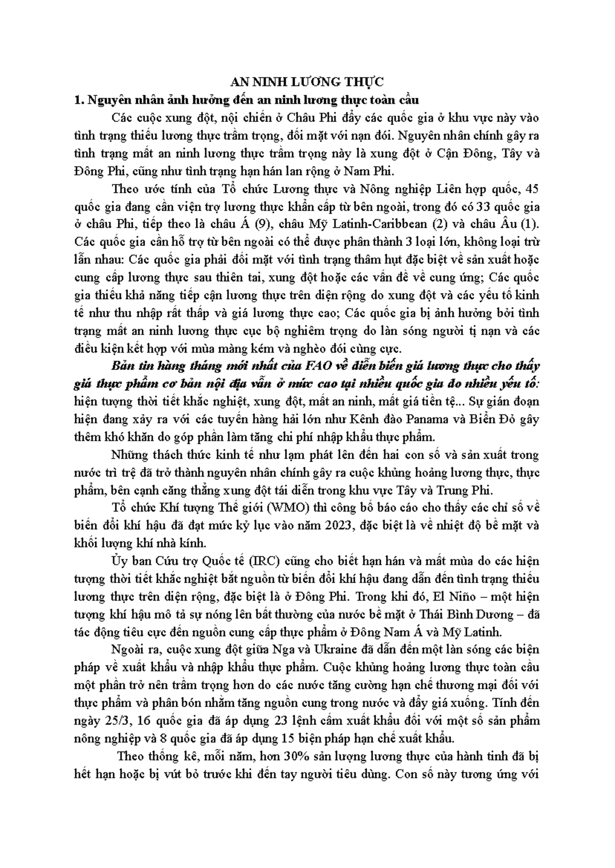 CNNN1 (ANLT + Nncnc) - AN NINH LƯƠNG THỰC Nguyên nhân ảnh hưởng đến an ...